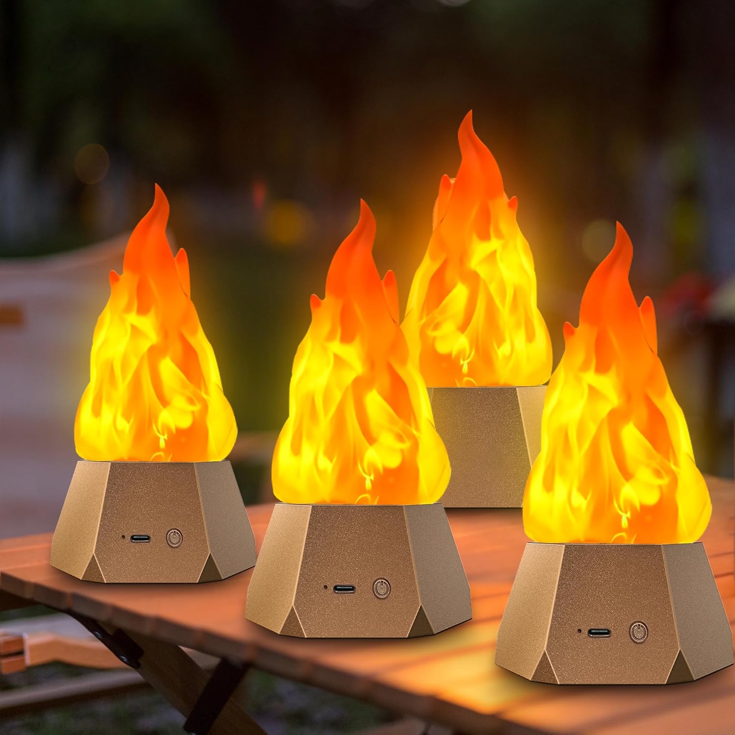 4 Pack Night Lights, Multi-Purpose Fake Fire Lamp, USB Rechargeable ...