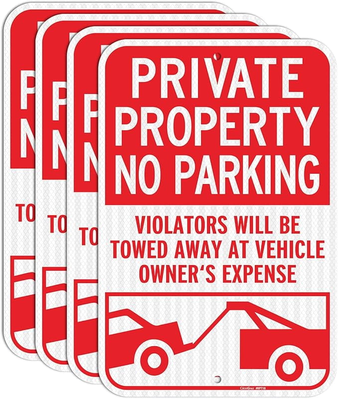 (4 Pack)No Parking Signs,8x12 Inches Private Property Signs, Violators ...