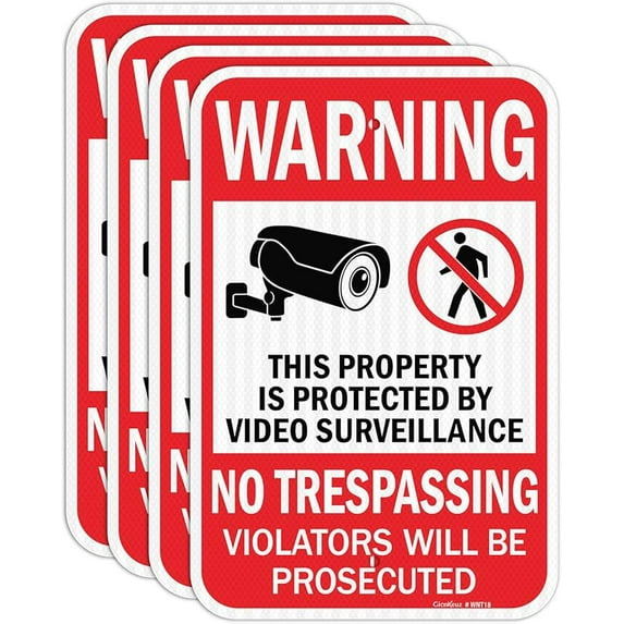 (4 Pack) No Trespassing Private Property Sign Video Surveillance Sign ...