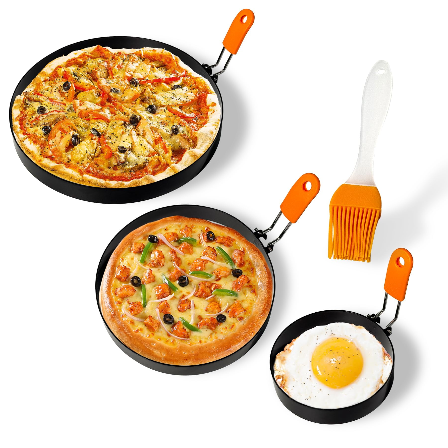 4 Pack Non-Stick Egg Rings with Silicone Handle [4"/6"/8" Round Rings ...