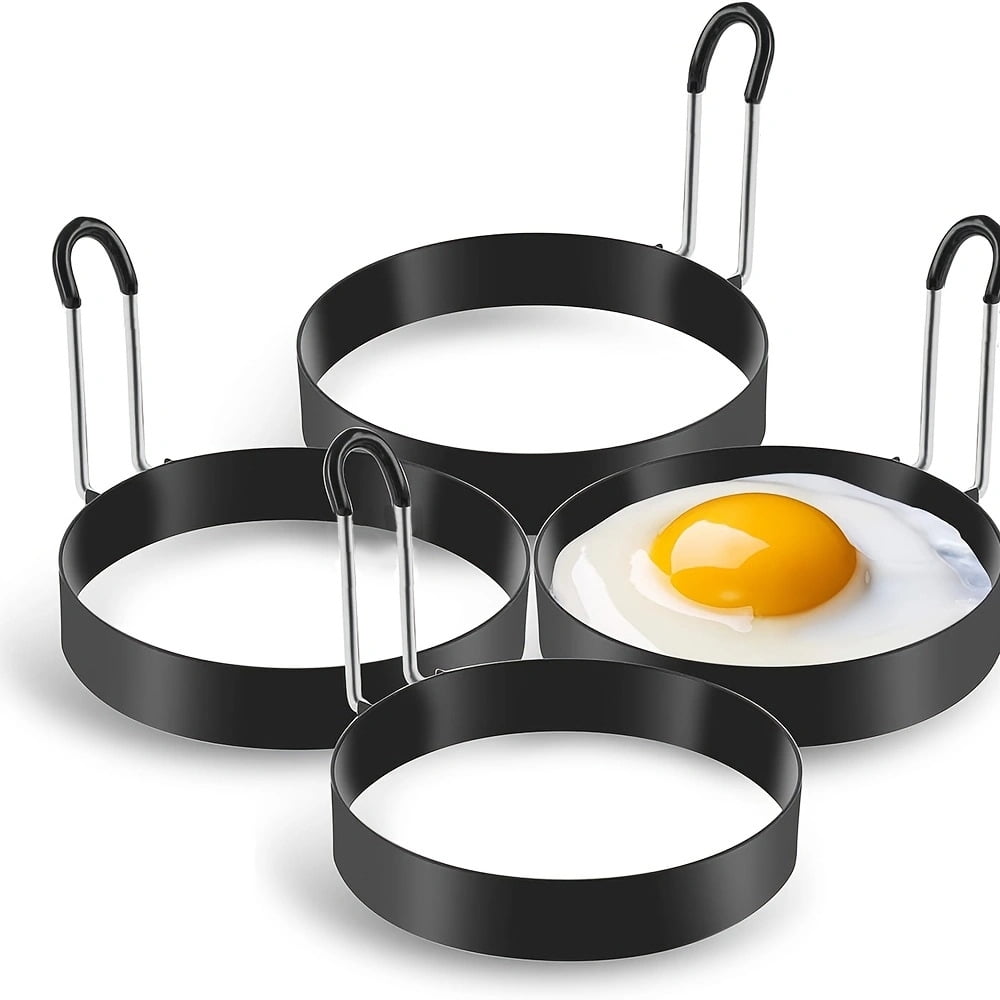 4-Pack Non-Stick Round Omelette Maker, Stainless Steel Egg Cooking Ring ...