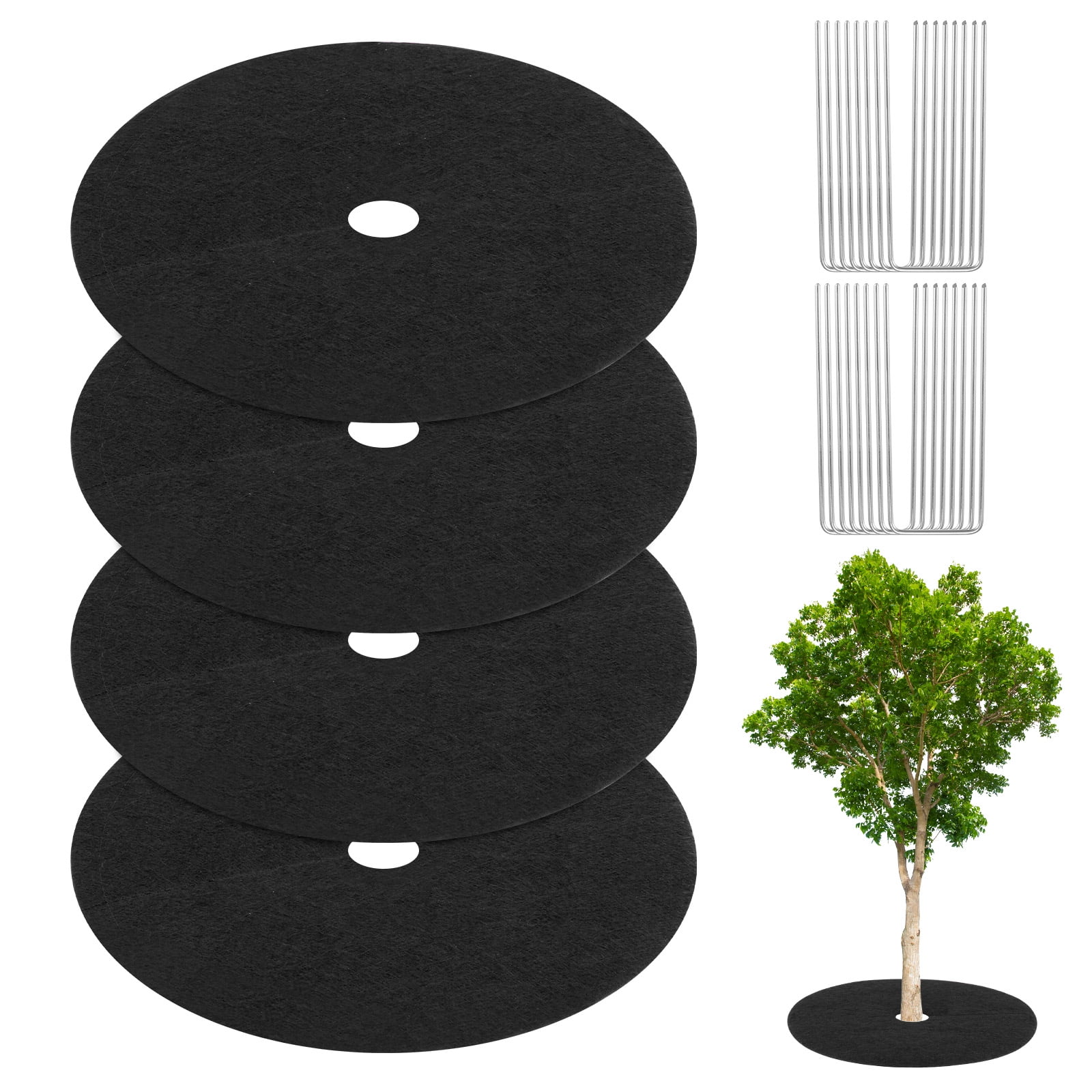 4-Pack Non-Woven Tree Mulch Ring, 24.4 Inch Tree Protector Mat W 16 Pcs ...