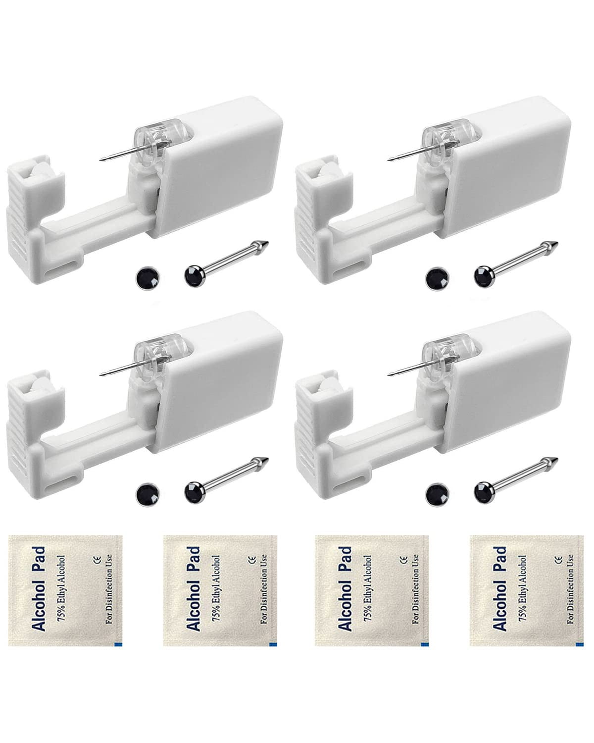 4 Pack Nose Piercing Kit, Disposable Safe Sterile Piercing Gun, Self ...