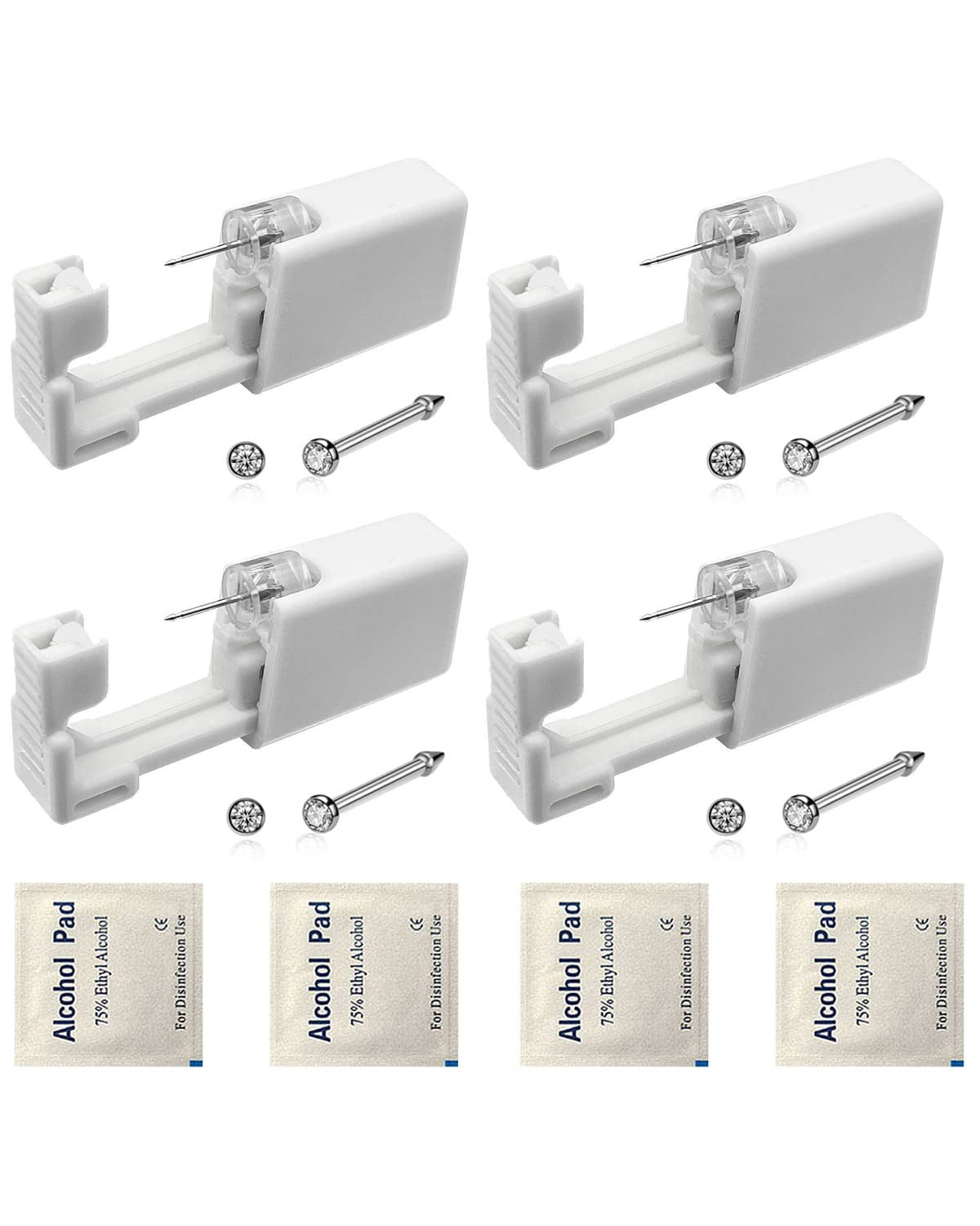 4 Pack Nose Piercing Kit, Disposable Safe Sterile Piercing Gun, Self ...