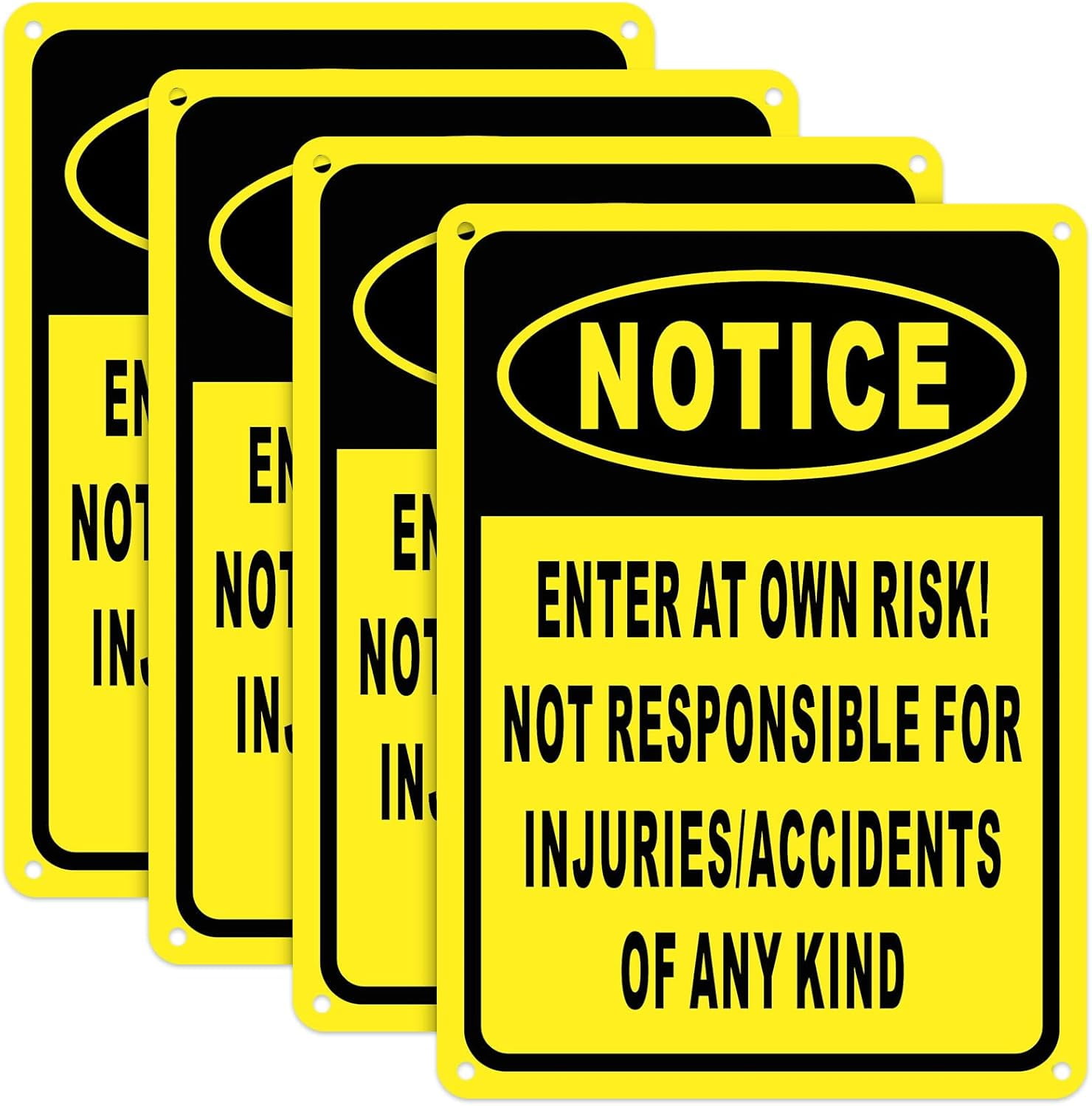(4 Pack) Notice Enter at Own Risk Sign 8 x 12 Reflective Aluminum Not ...