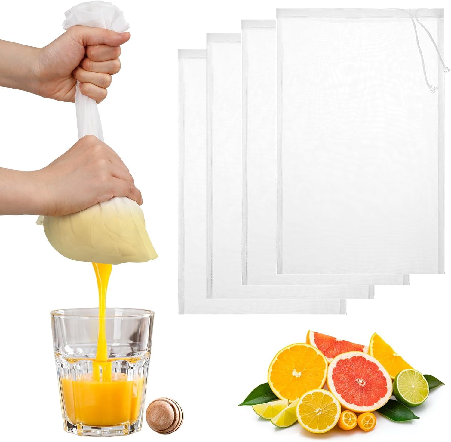 4 Pack Nut Milk Bag 12 x 8 Inch Nut Bag Strainer Reusable Nylon Cloth ...
