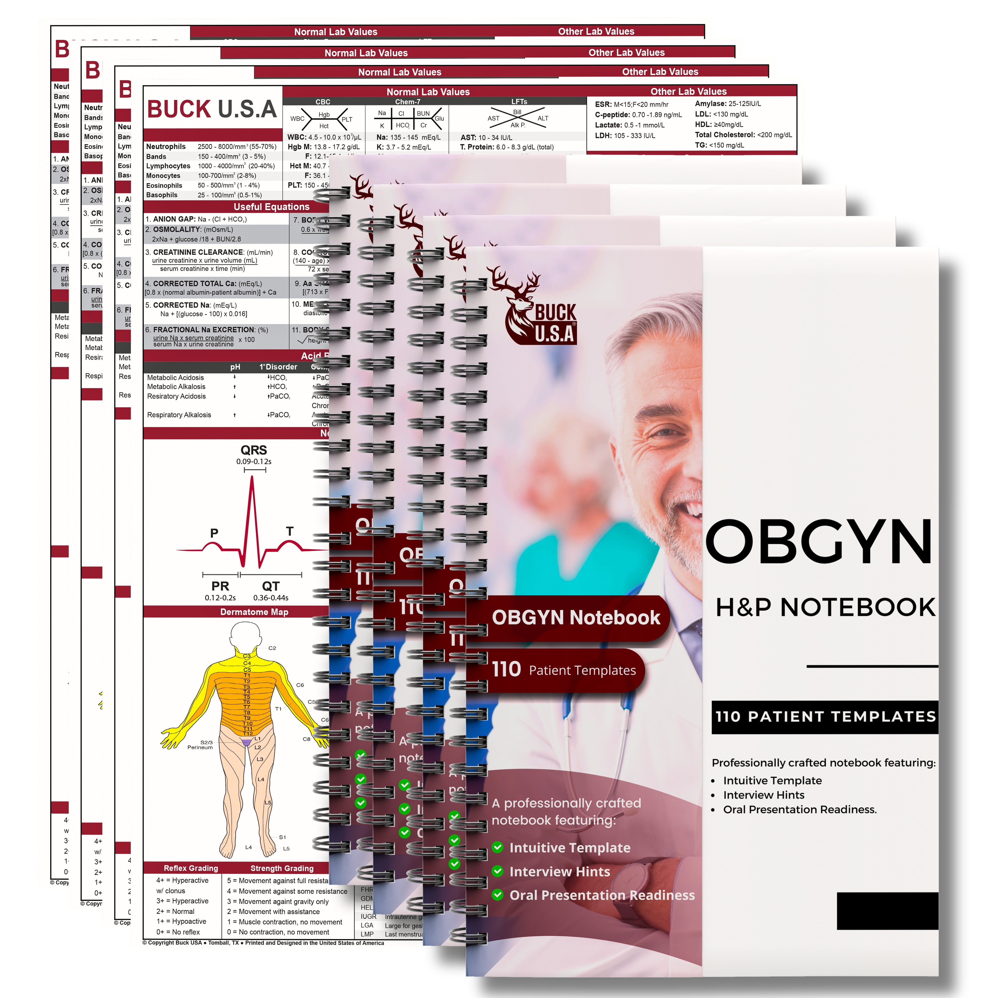 4 Pack OBGYN H&P Notebook: 110 Perforated Medical History & Physical ...