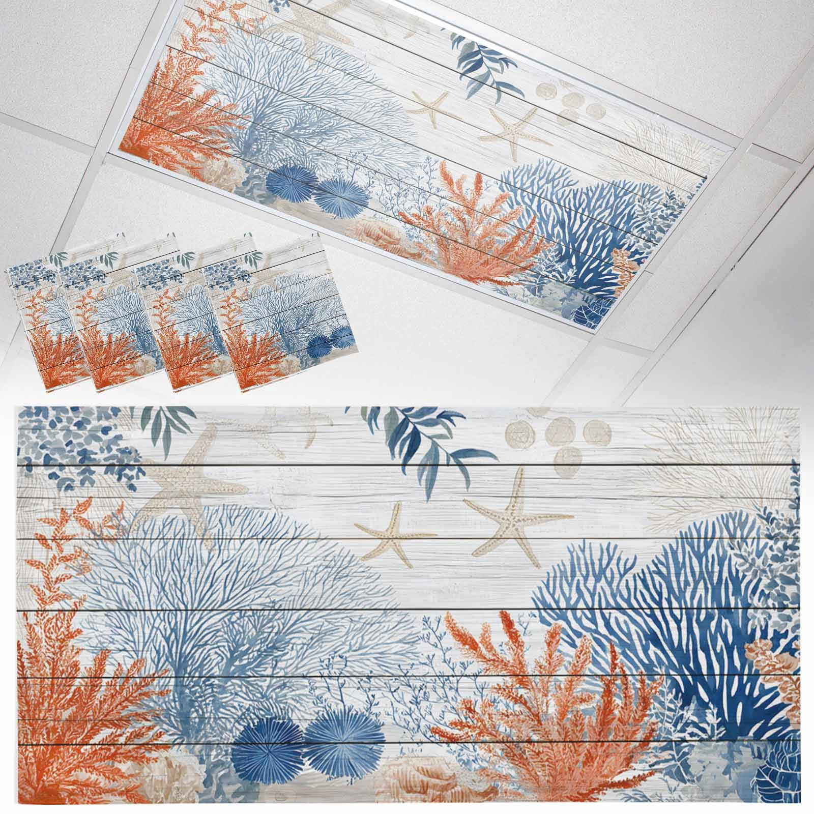 4 Pack Ocean Corals Fluorescent Light Covers for Ceiling Lights Summer ...