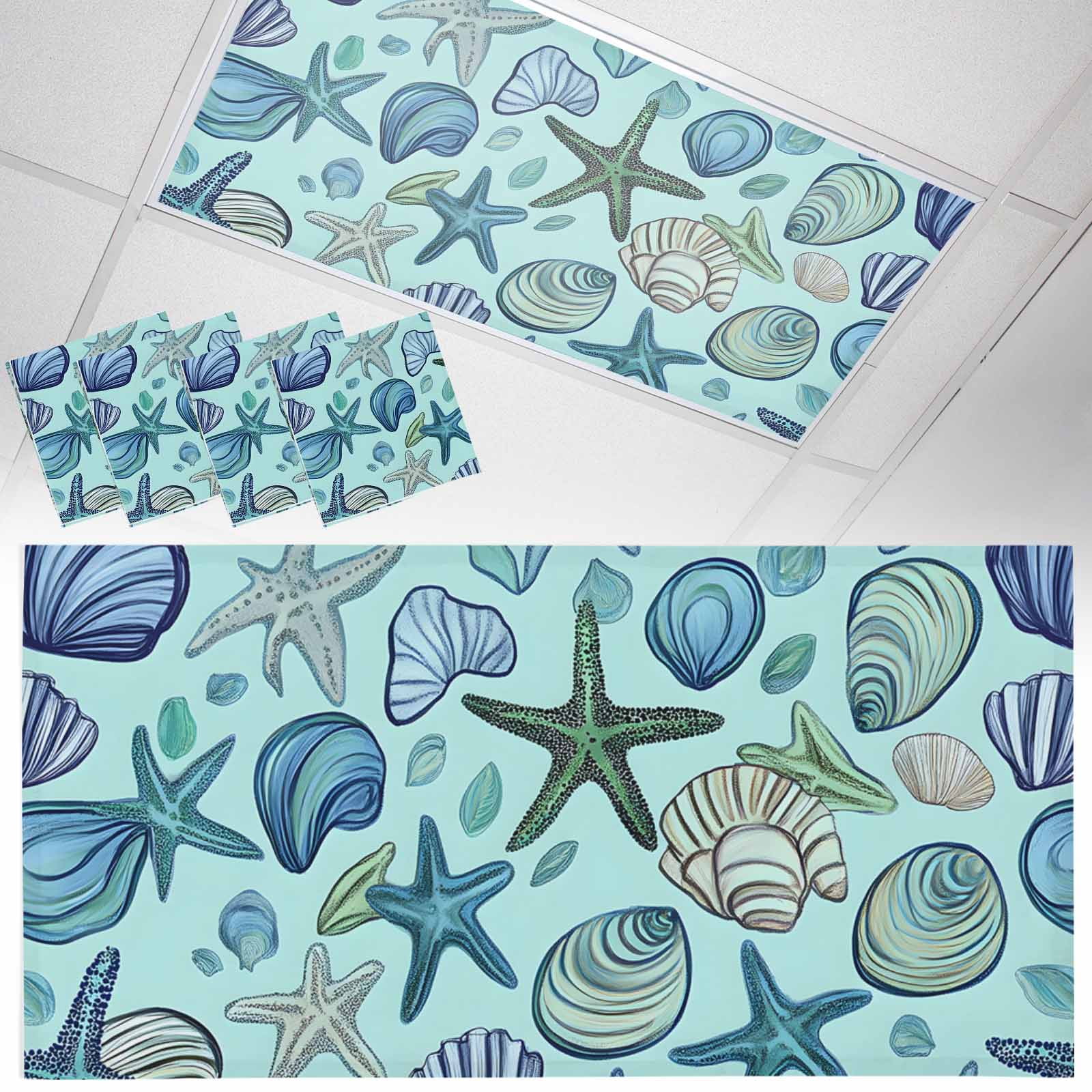 4 Pack Ocean Creature Fluorescent Light Covers for Ceiling Lights Conch ...