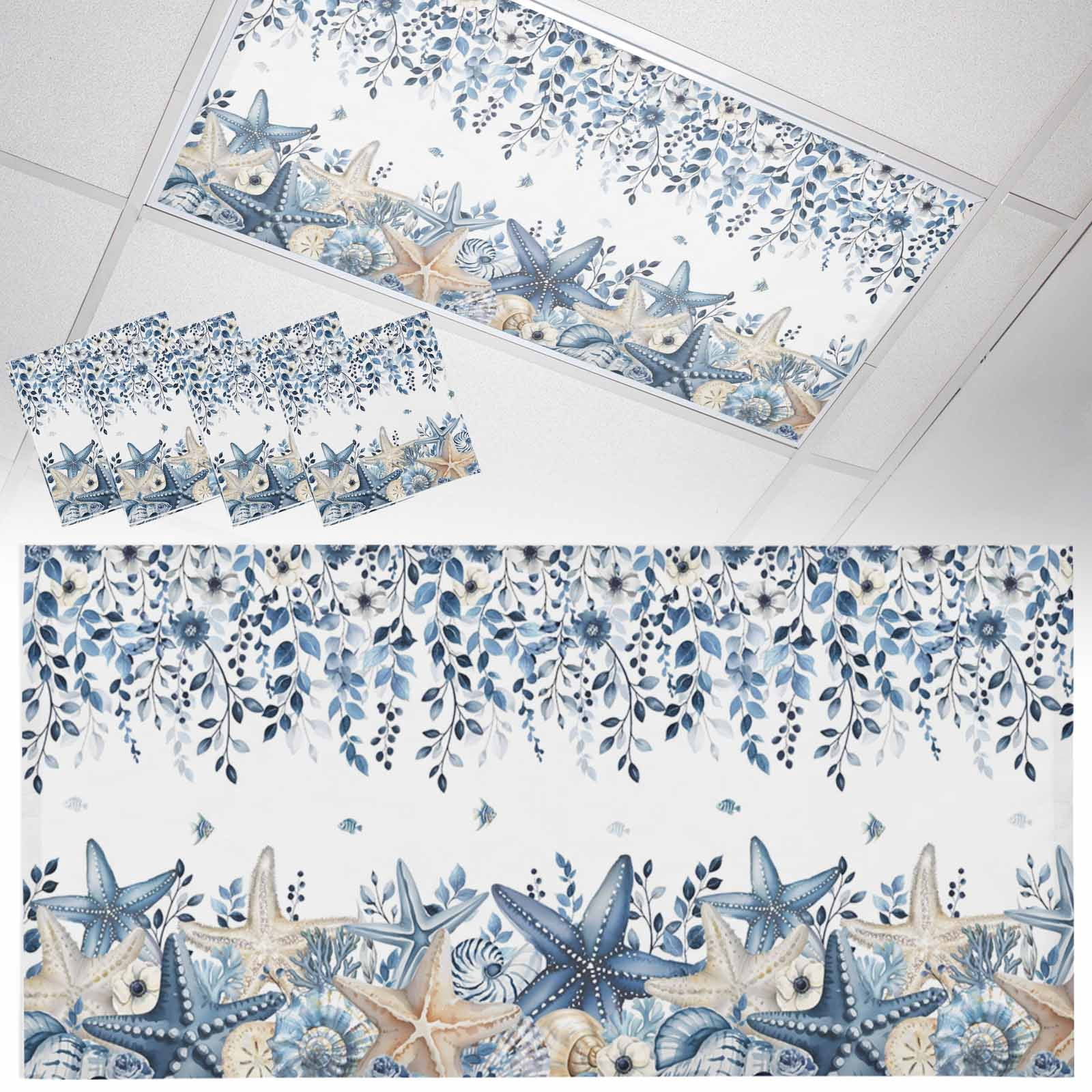 4 Pack Ocean Fluorescent Light Covers for Ceiling Lights Blue Beige ...