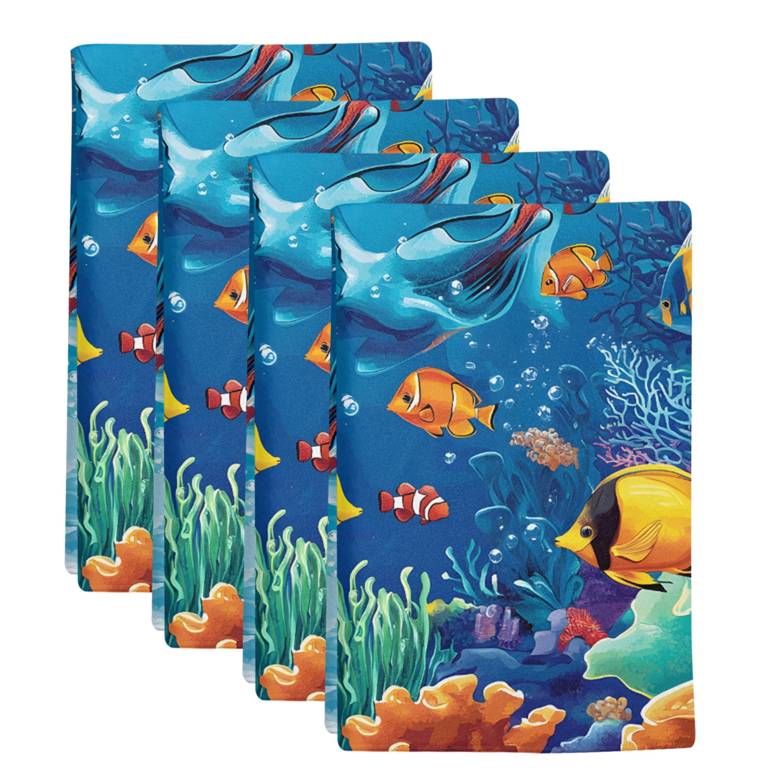 4 Pack Ocean Marine Kitchen Towels Life Fish Coral Seagrass Underwater ...