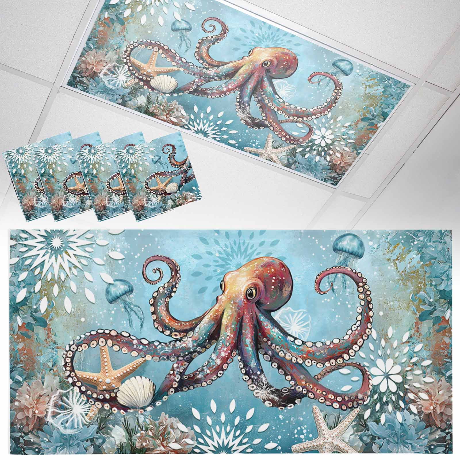 4 Pack Ocean Octopus Fluorescent Light Covers for Ceiling Lights ...
