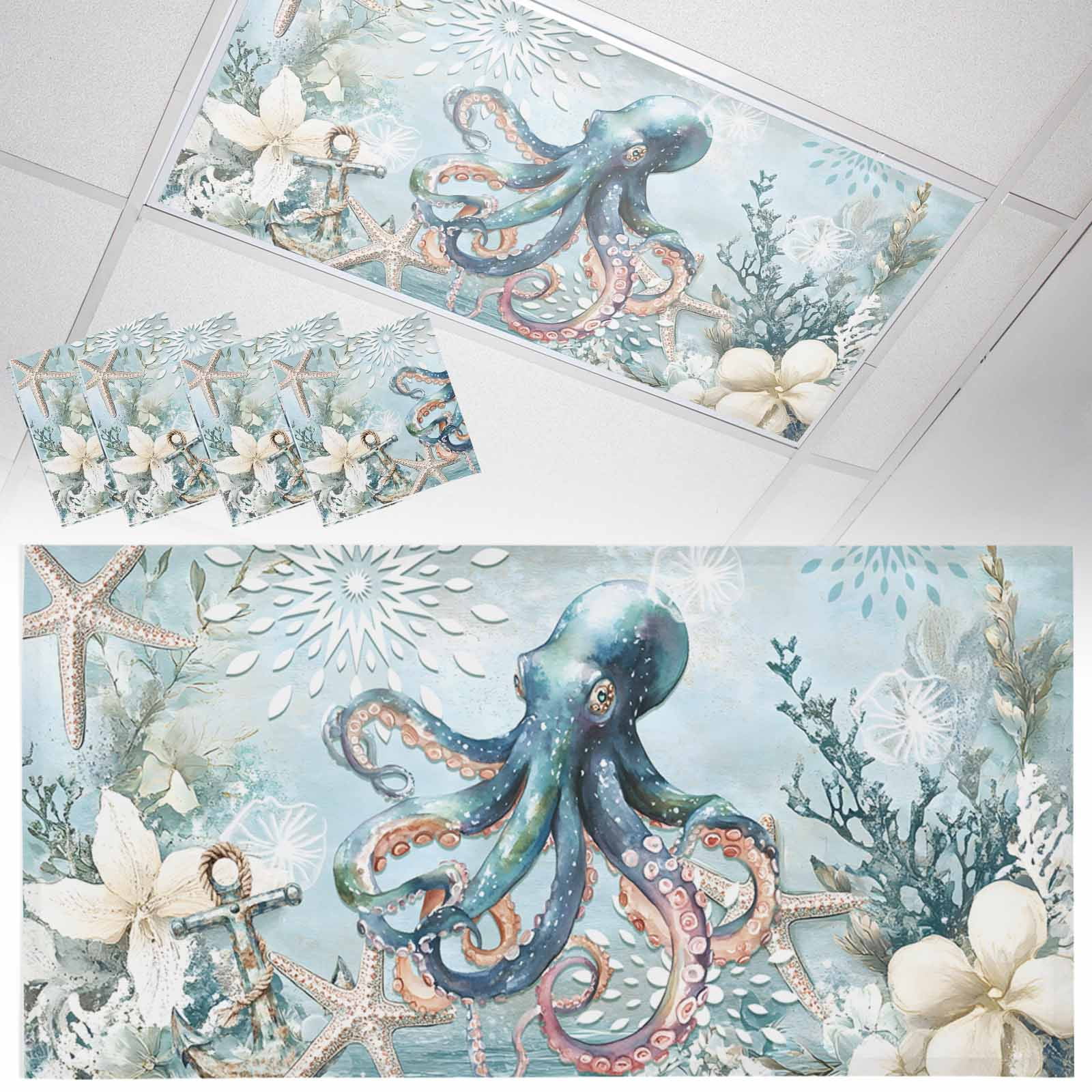 4 Pack Ocean Octopus Fluorescent Light Covers for Ceiling Lights ...