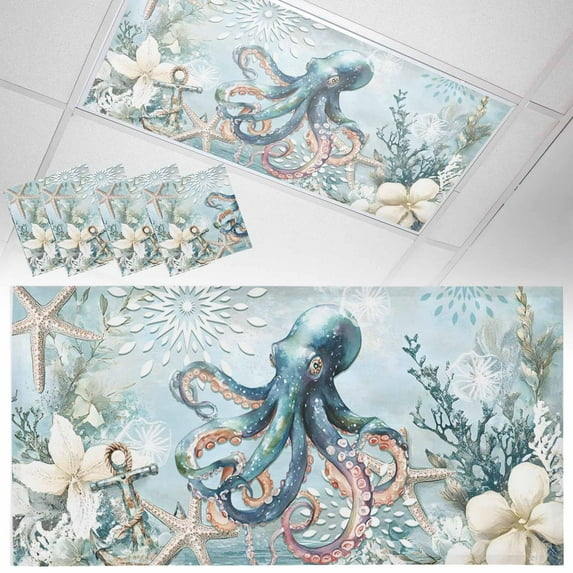 4 Pack Ocean Octopus Fluorescent Light Covers for Ceiling Lights ...