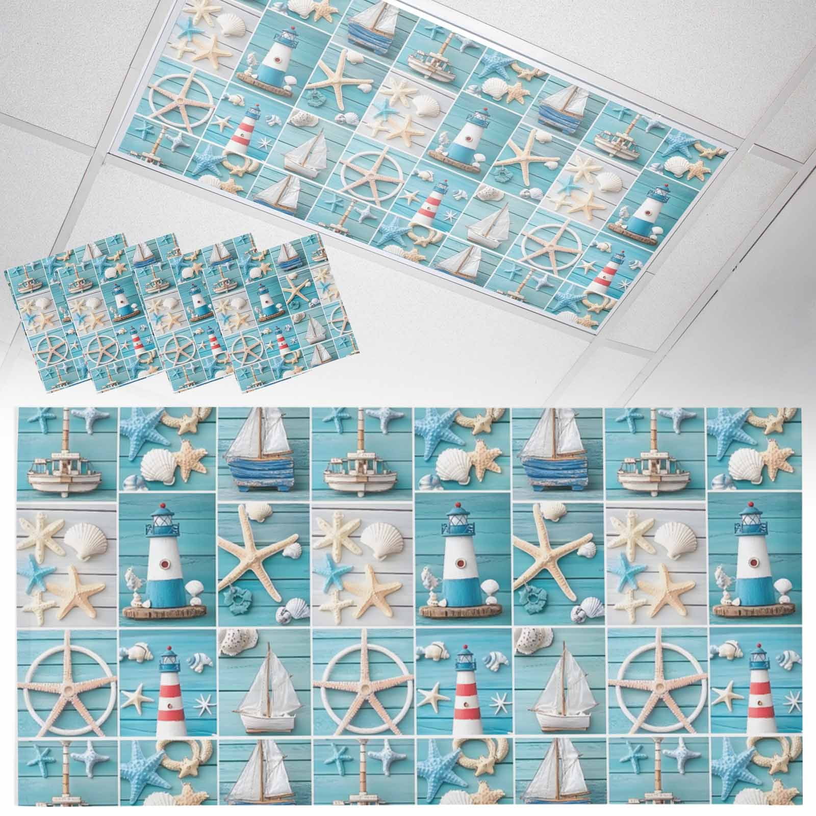 4 Pack Ocean Theme Fluorescent Light Covers for Ceiling Lights Beach ...