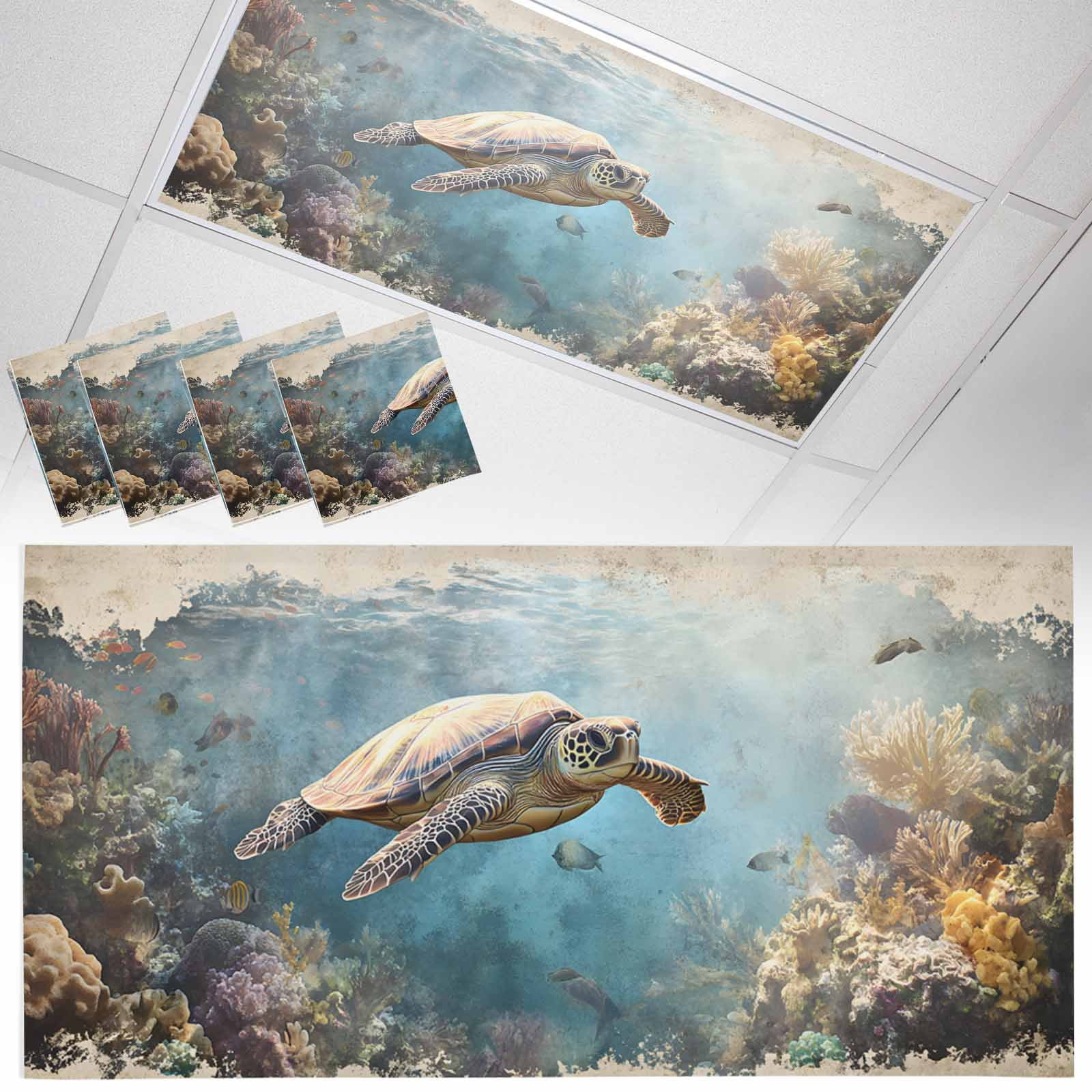 4 Pack Ocean Turtle Fluorescent Light Covers for Ceiling Lights Coral ...