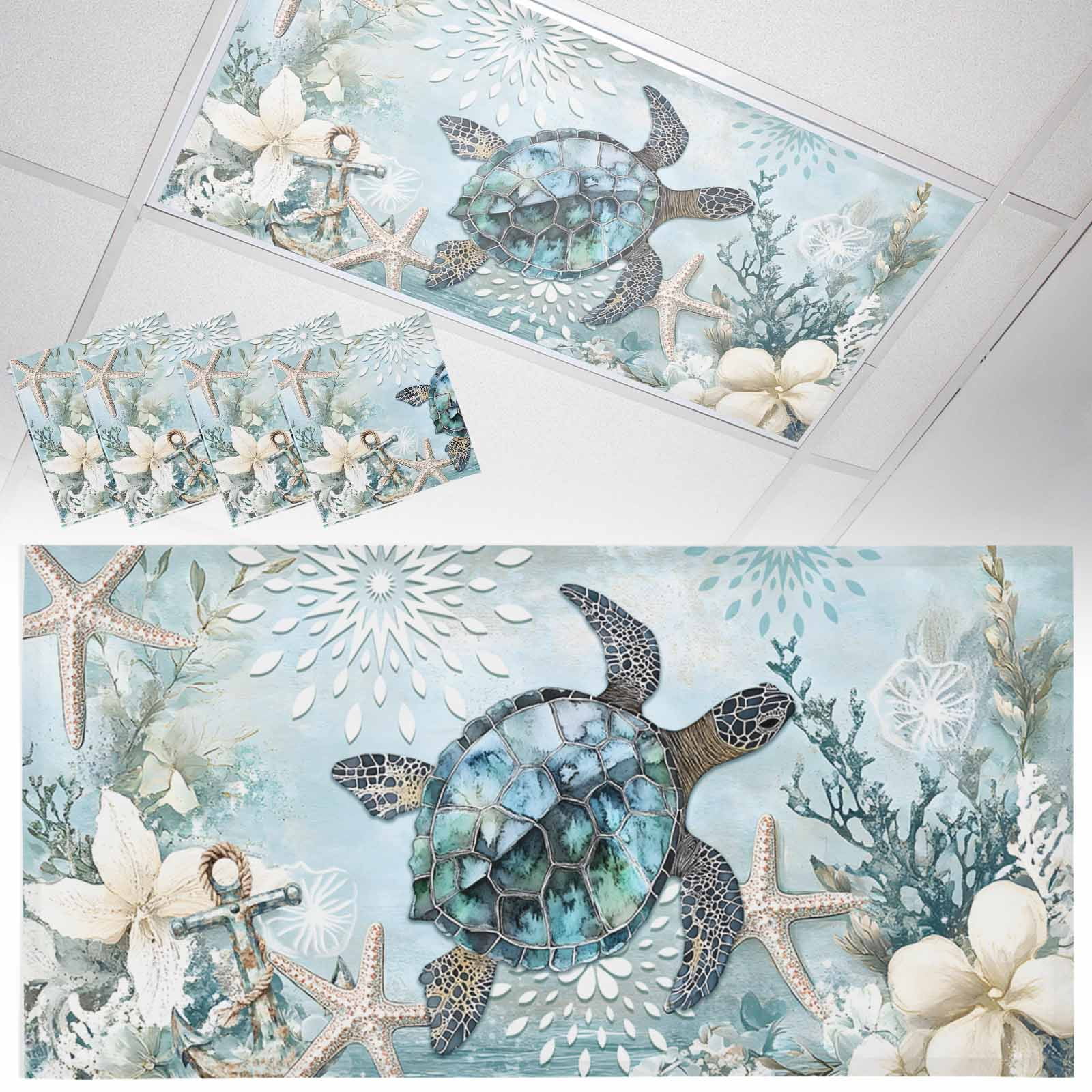 4 Pack Ocean Turtle Fluorescent Light Covers for Ceiling Lights Marine ...