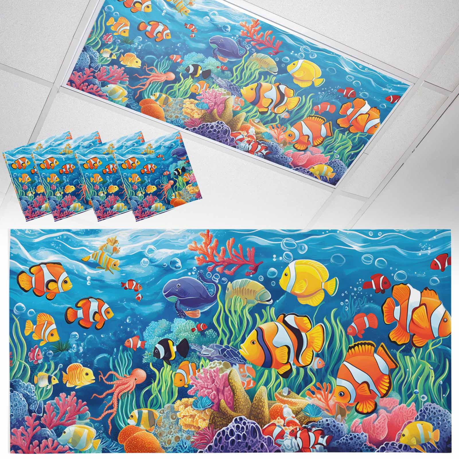 4 Pack Ocean Underwater Fluorescent Light Covers for Ceiling Lights ...