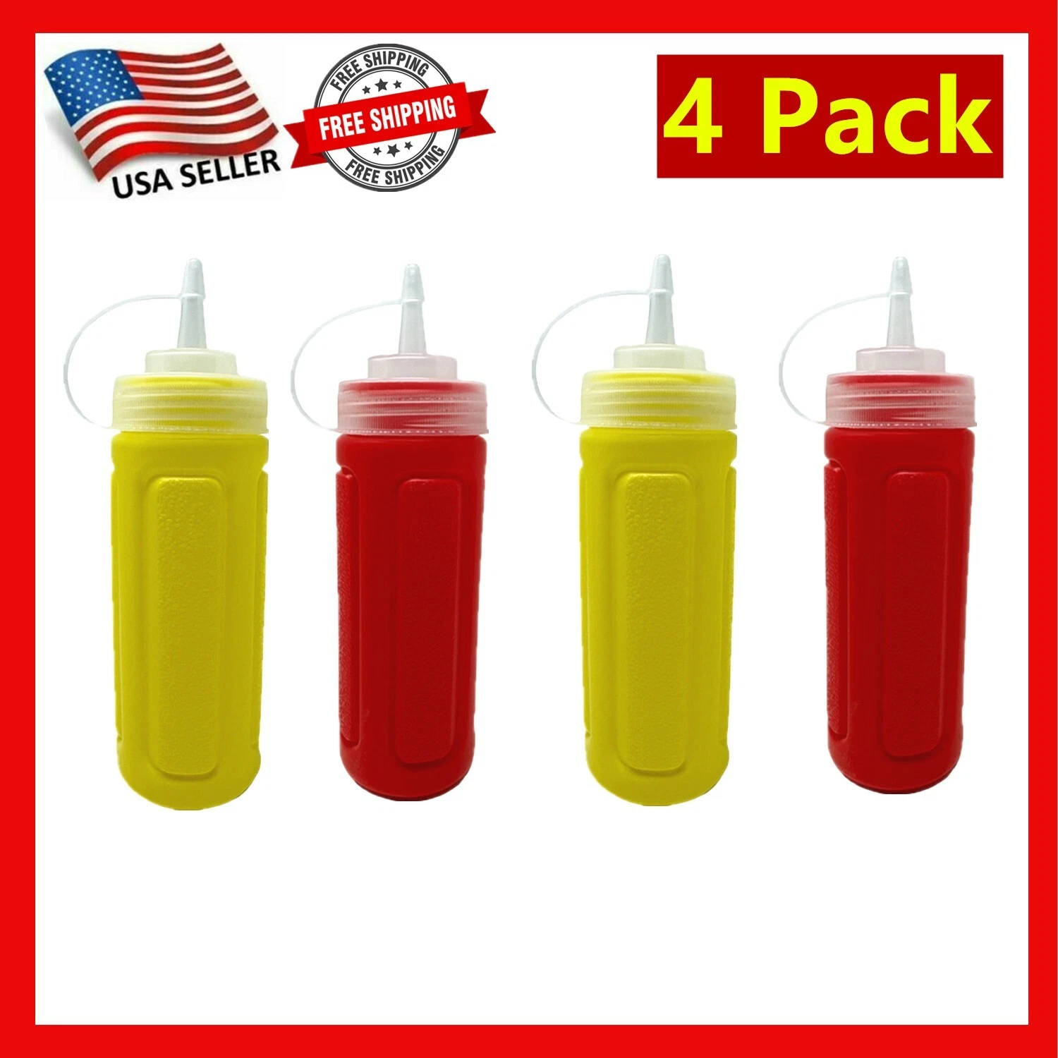 4 Pack Of Ketchup & Mustard Plastic Squeeze Bottle Set Dispenser Red Yellow 12Oz - Walmart.com