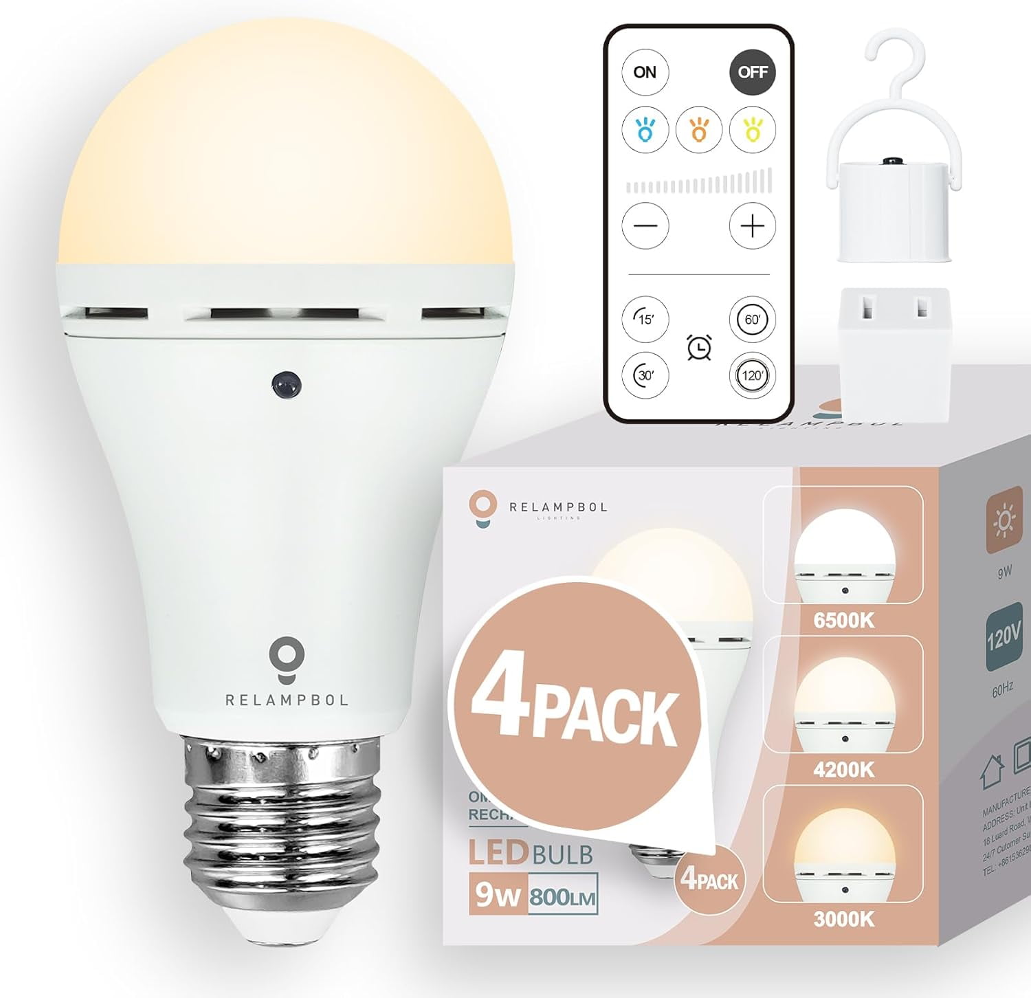 4 Pack Omni Rechargeable Light Bulbs with Remote, Battery Powered ...