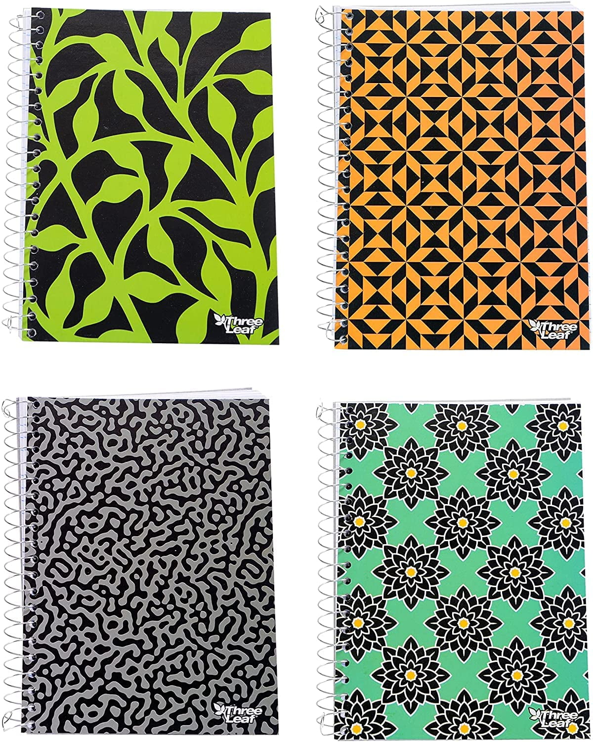 4 Pack One of Each Design 7inch x 5inch Spiral Bound Notebook 120 per ...