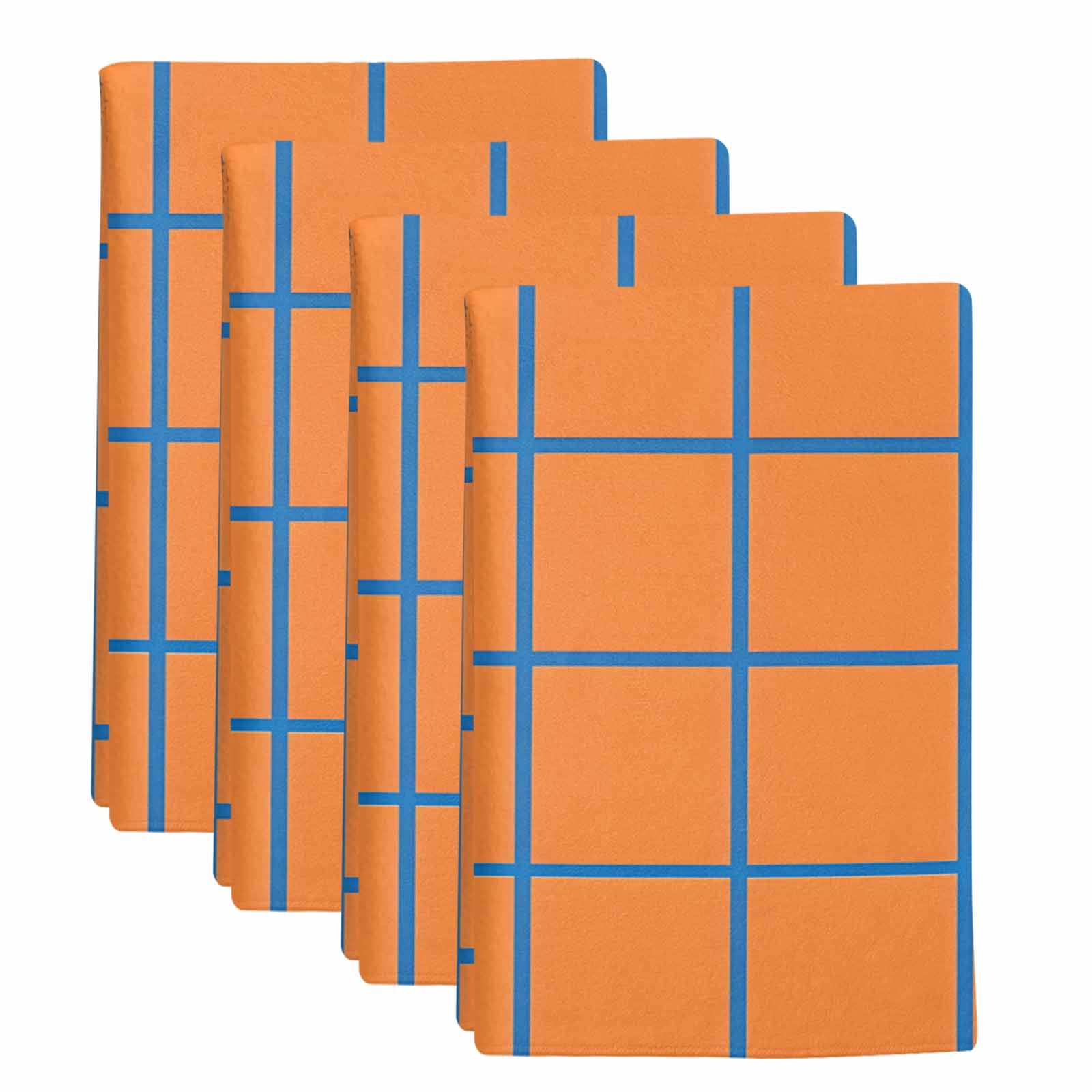 4 Pack Orange Blue Stripes Check Kitchen Towels Simple Style Lines ...