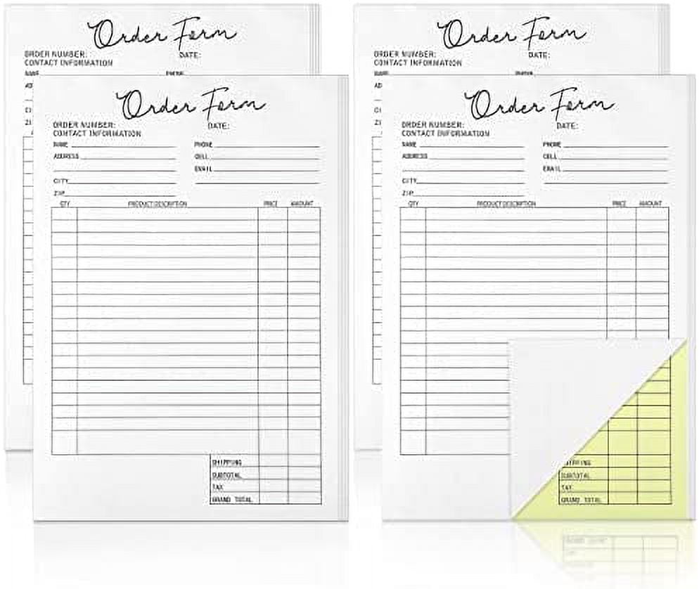 4 Pack Order Forms Book for Small Business Carbonless Receipt Book 5.5 ...