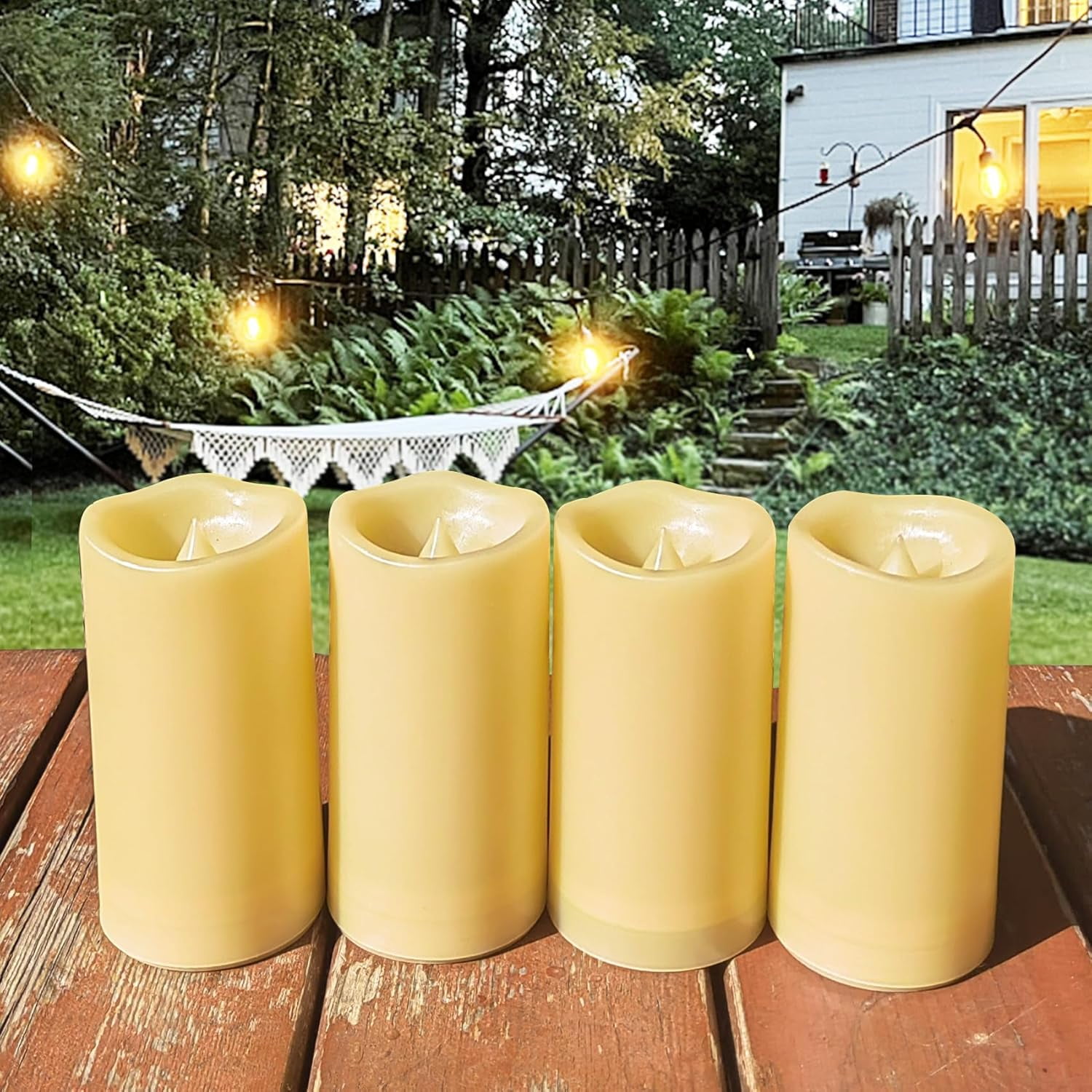 4 Pack Outdoor Battery Operated Candles with Timer 2”x4” Flameless LED ...