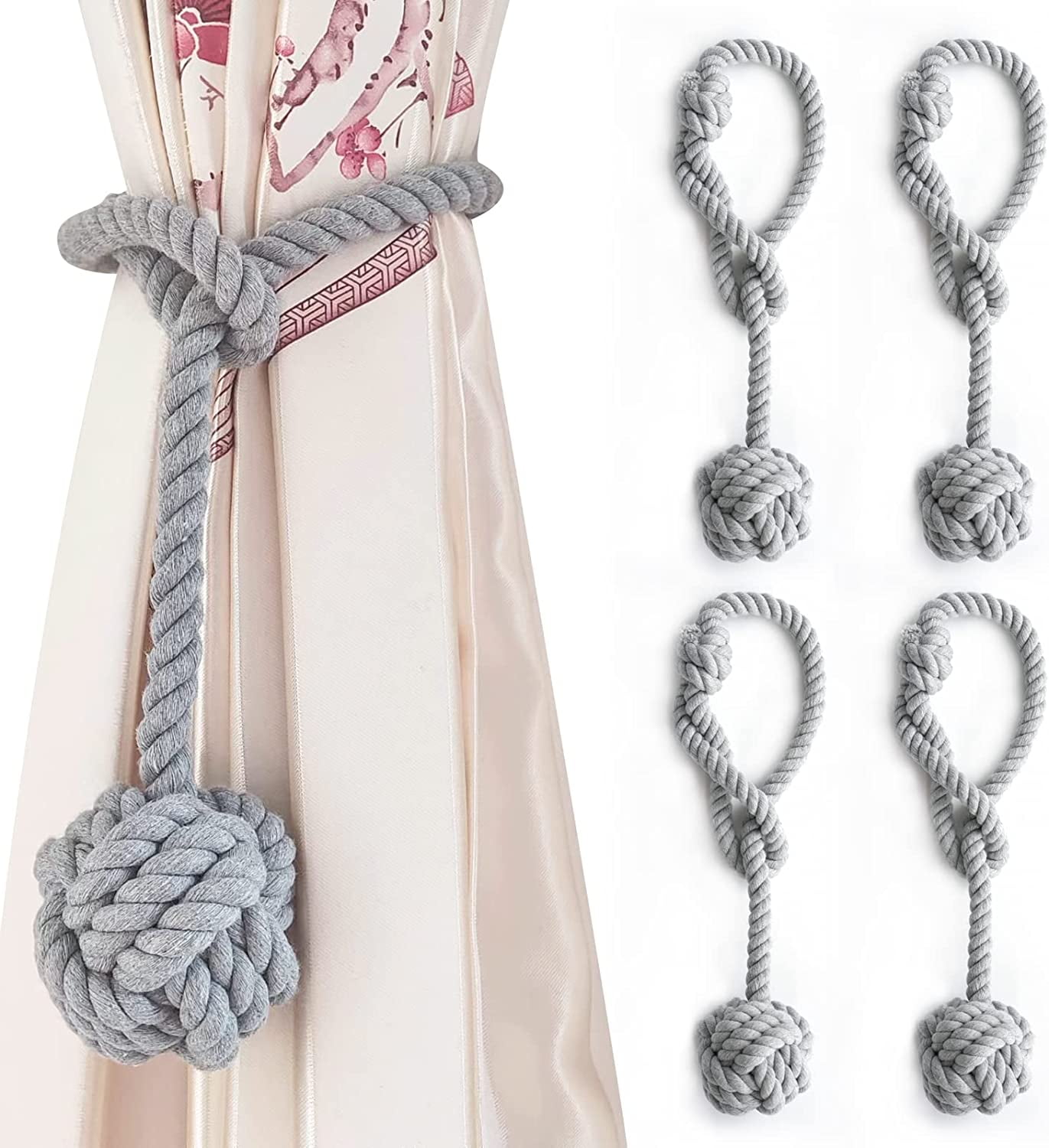 4 Pack Outdoor Curtain Tiebacks Rope, Natural Cotton Rope Curtain ...