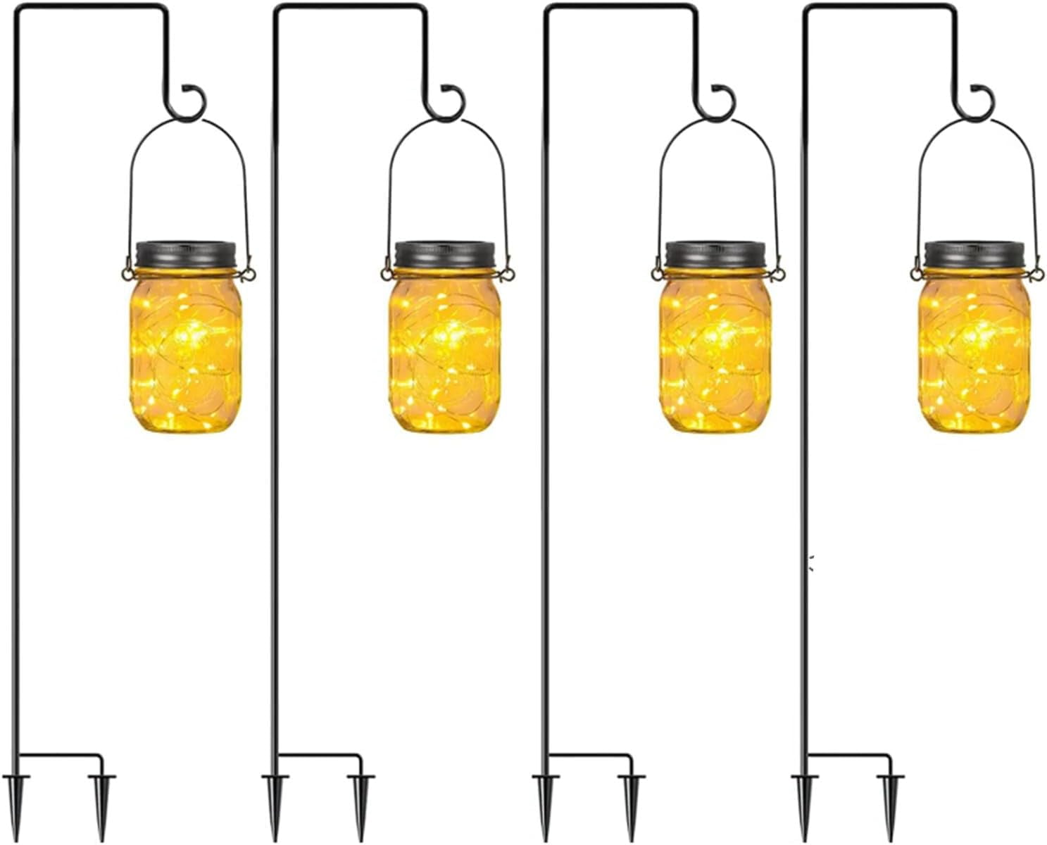 4 Pack Outdoor Garden Hooks with LEDs Hanging Jar Light - Lantern ...