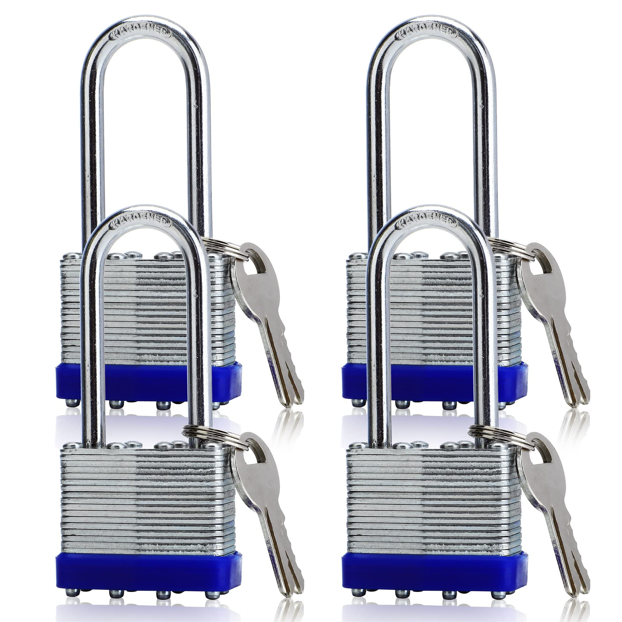4 Pack Outdoor Padlocks with Keys Long Shackle Keyed Alike Padlocks ...