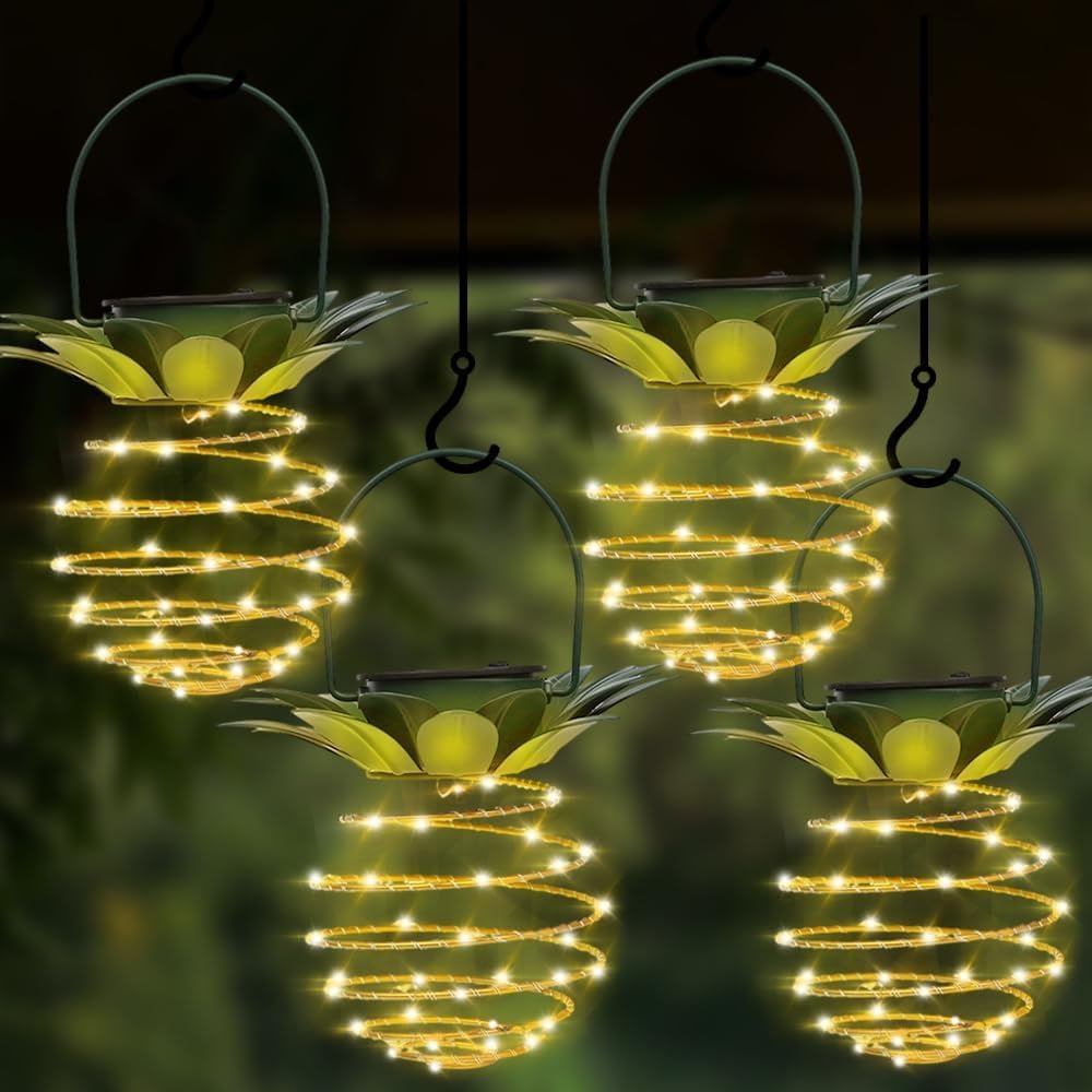 4 Pack Outdoor Solar Hanging Lantern Lights - 60LED Waterproof Solar ...