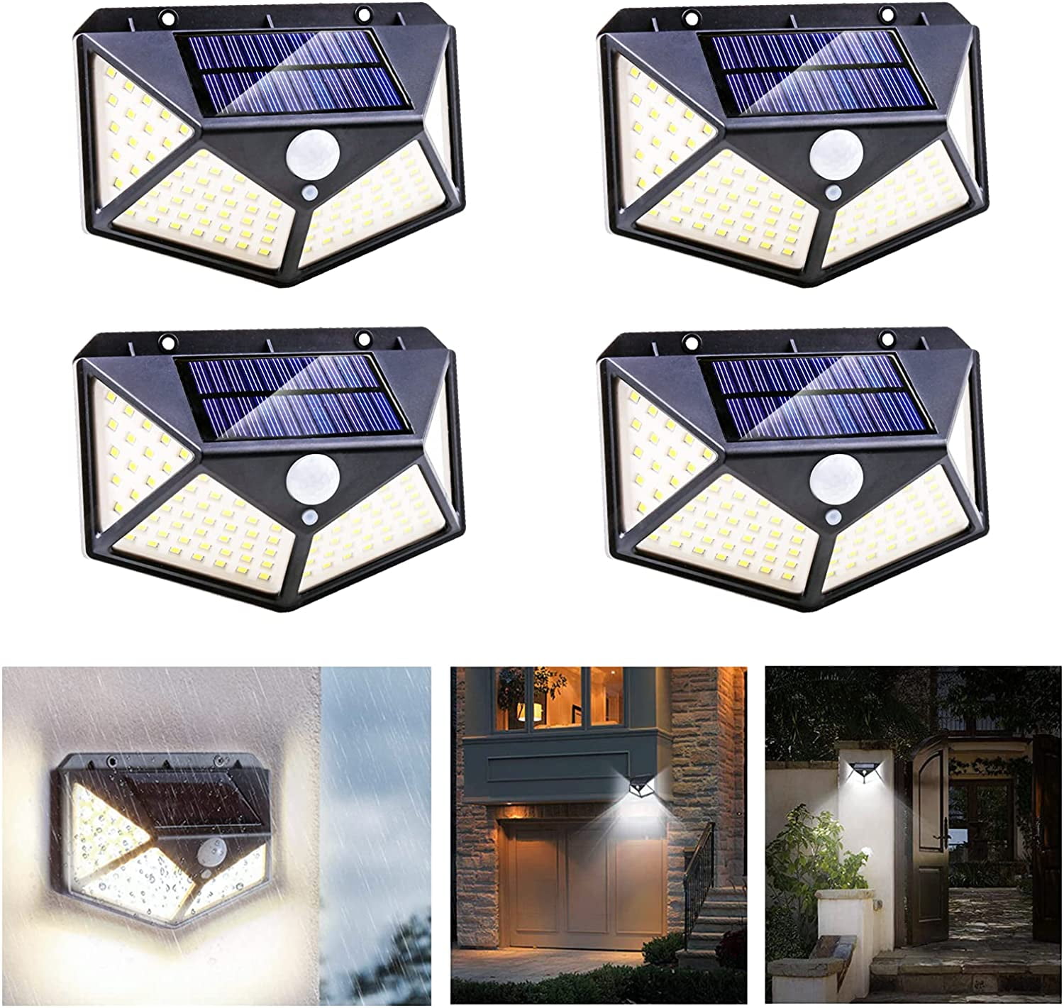 4-Pack Outdoor Solar Lights - Super Bright 100 LEDs Motion Sensor Security Lights with 270° Wide ...