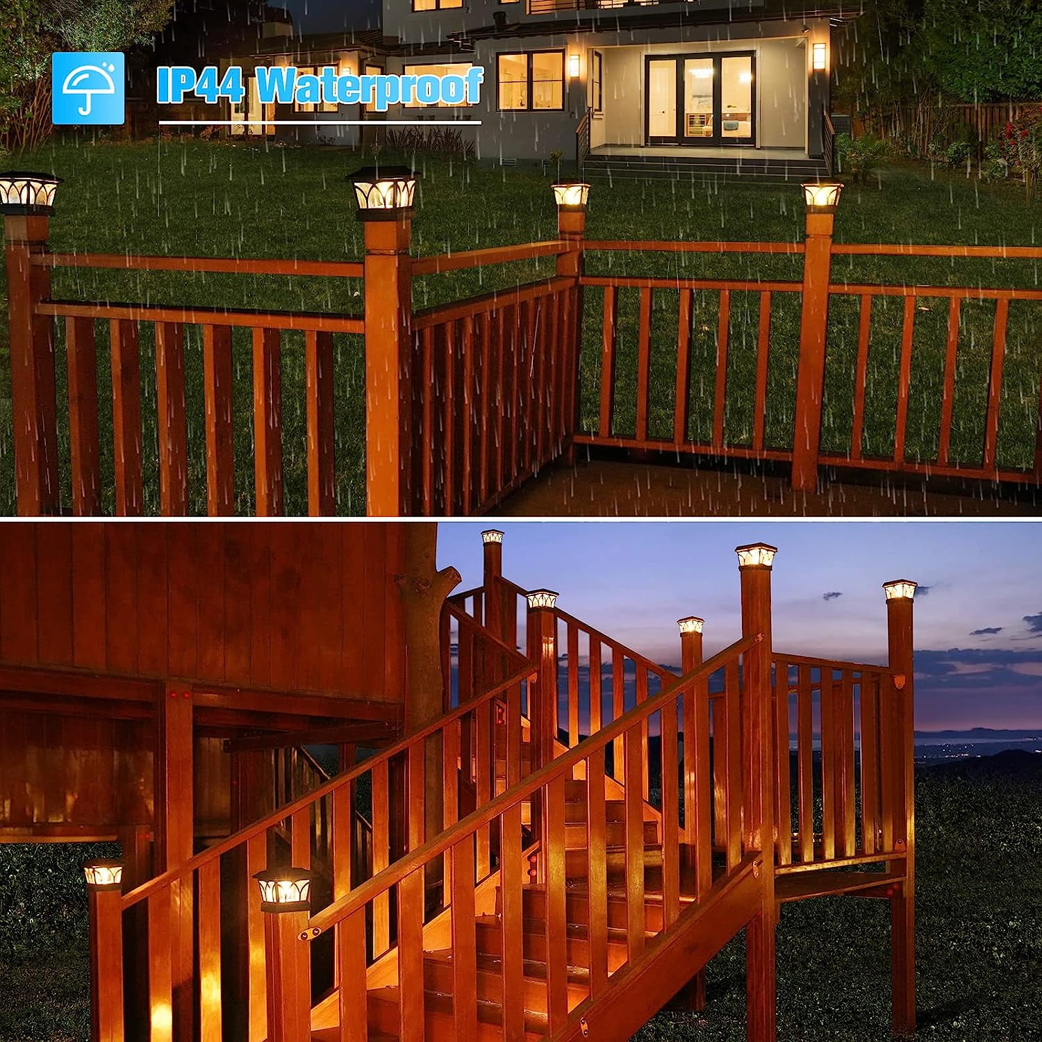 4-Pack Outdoor Solar Post Cap Lights – Edison LED Bulbs, 2 Brightness ...