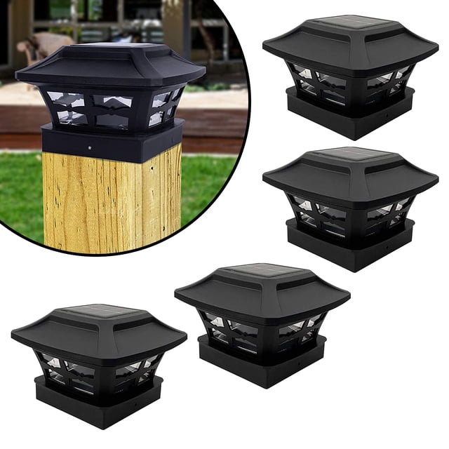 4 Pack Outdoor Solar Powered Post Lights, 2 Modes LED Landscape Lamp ...