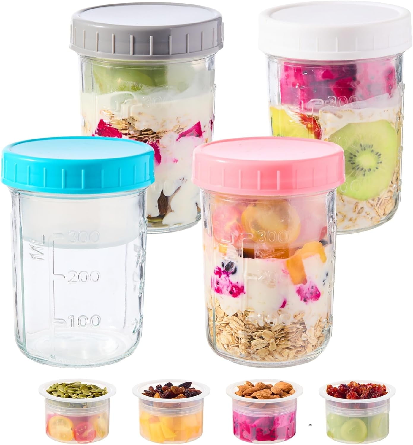 4 Pack Overnight Oats Containers with Airtight Lids，16 Oz Glass ...