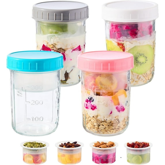 4 Pack Overnight Oats Containers with Airtight Lids，16 Oz Glass ...