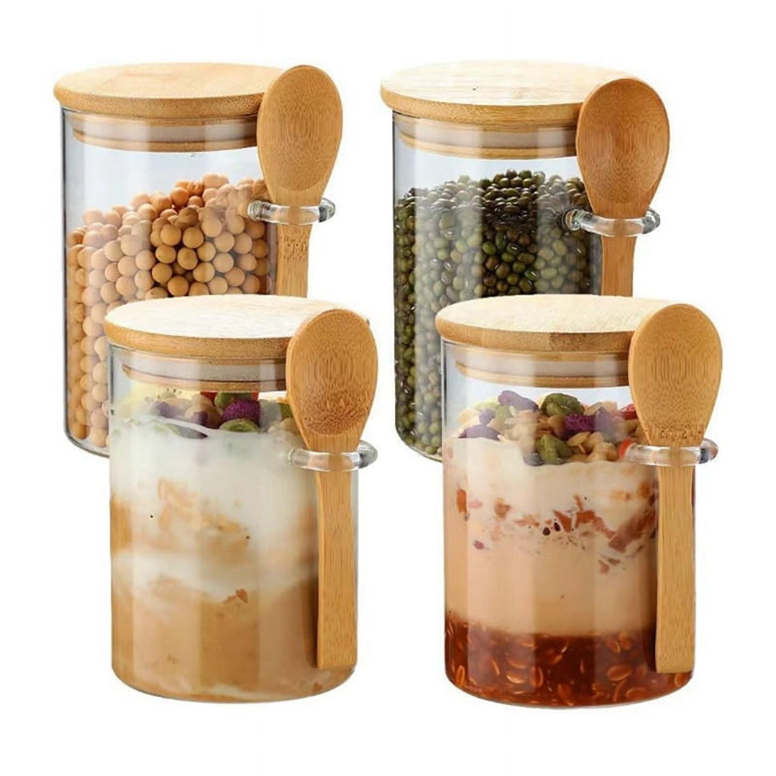 4 Pack Overnight Oats Glass Containers with Lids and Spoons, Jars ...