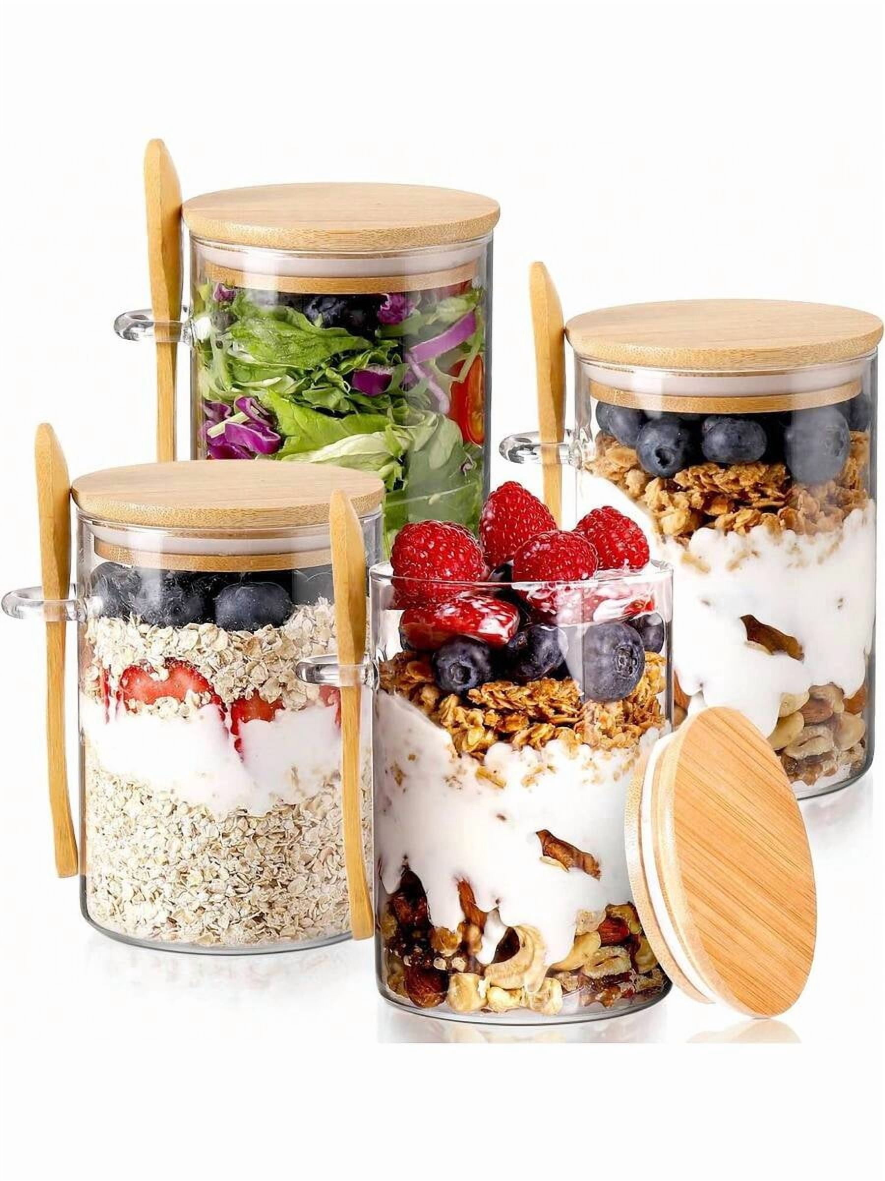 4-Pack Overnight Oats Jars with Spoon and Lid, 16oz Glass Meal Prep ...