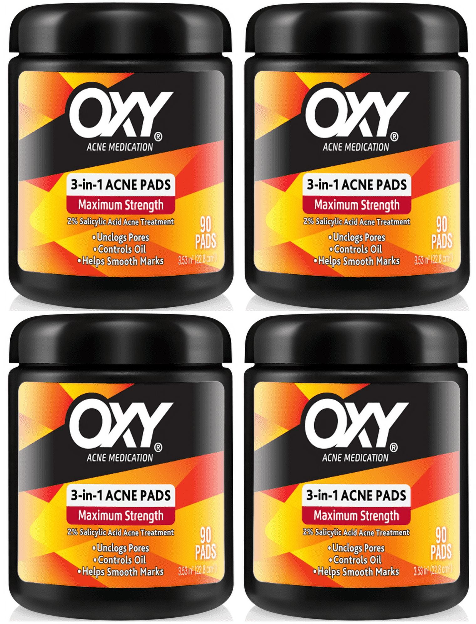OXY 3-In-1 Acne Treatment Pads, 4 Pack, 90 Count Each, Benzoyl Peroxide ...