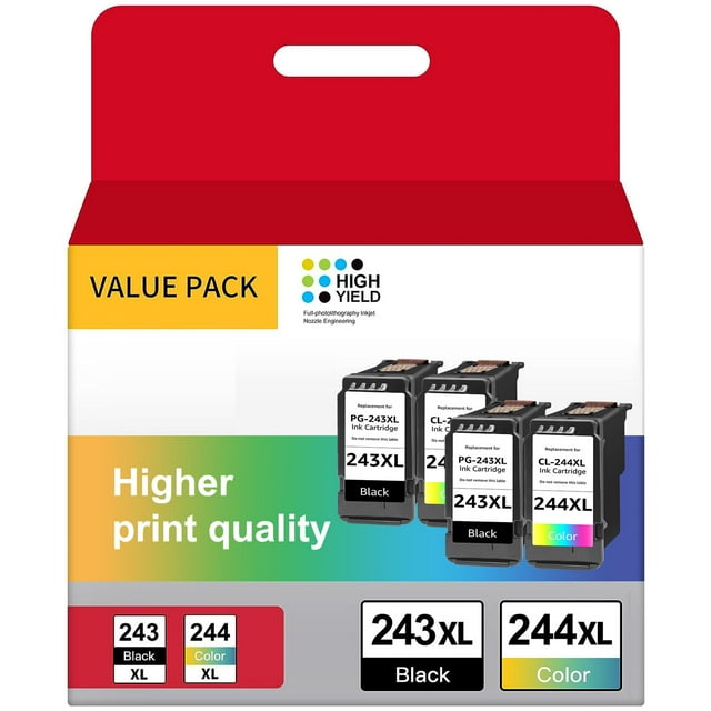 4-Pack PG-243 CL-244 Ink Cartridges Compatible Canon 243 244 Black and ...