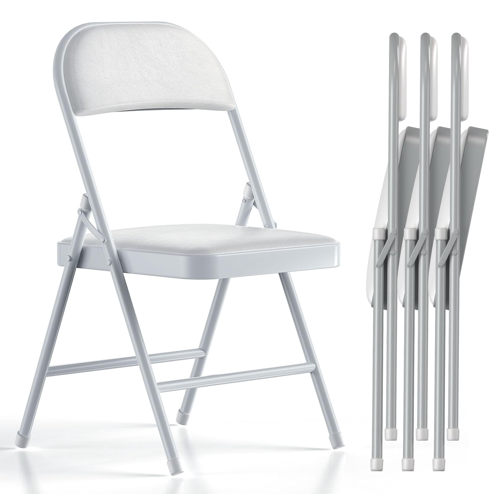 4 Pack Padded Folding Chairs, Comfortable PU Leather Cushion and ...