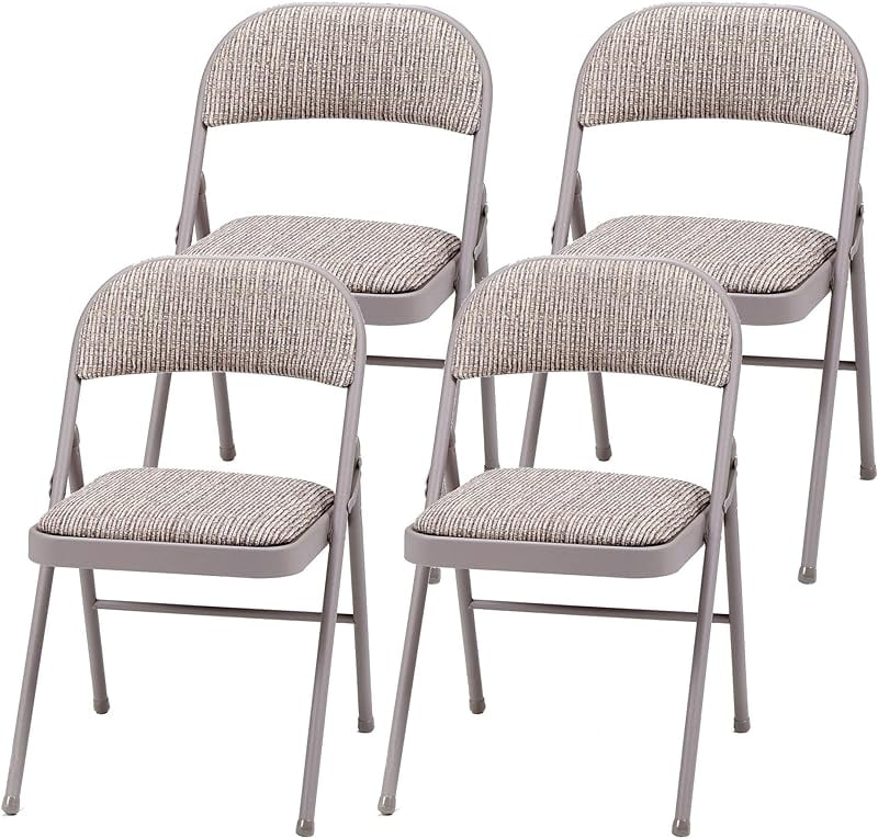 4 Pack Padded Folding Chairs, Fabric Foldable Card Table Chair, Chicory ...