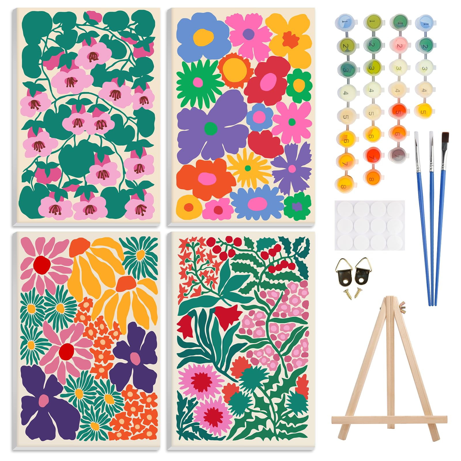 4 Pack Paint by Number Kit for Adults Framed Canvas, DIY Adult Paint by ...