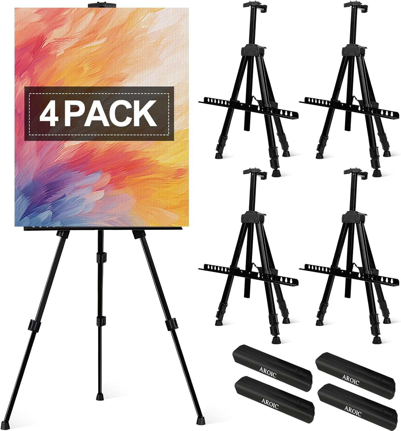 4 Pack Painting Display Easel Stand Portable Adjustable Metal Tripod ...