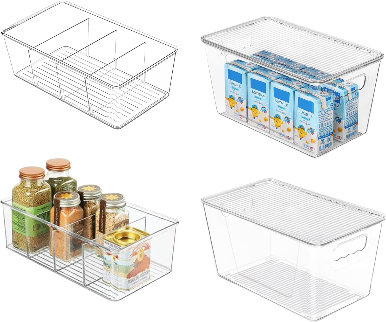 4 Pack Pantry Organizers and Storage, Clear Plastic Storage Bins, Snack ...