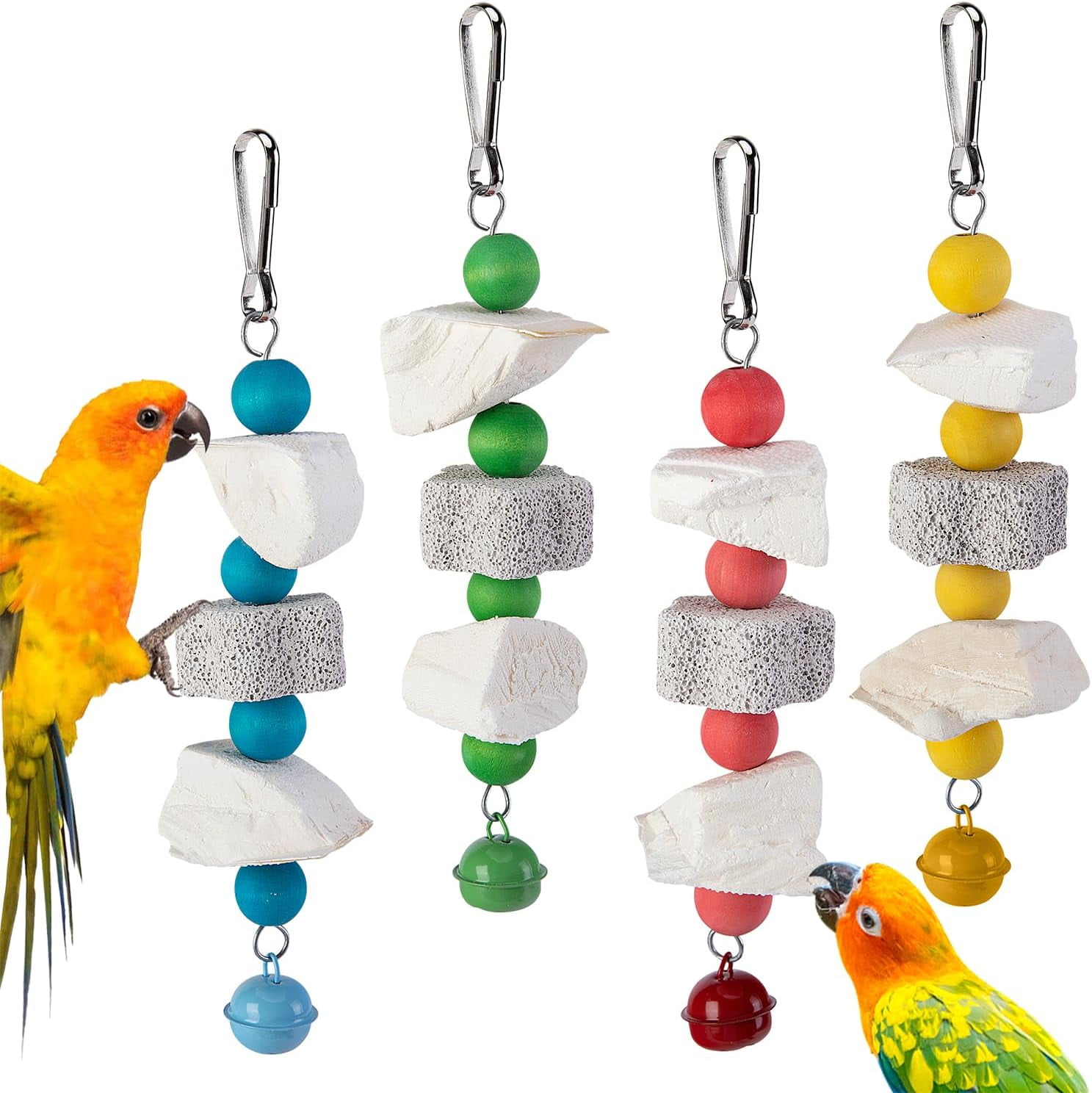 4 Pack Parrot Chewing Toy, Bird Beak Grinding Stone with Bell, Parrot ...
