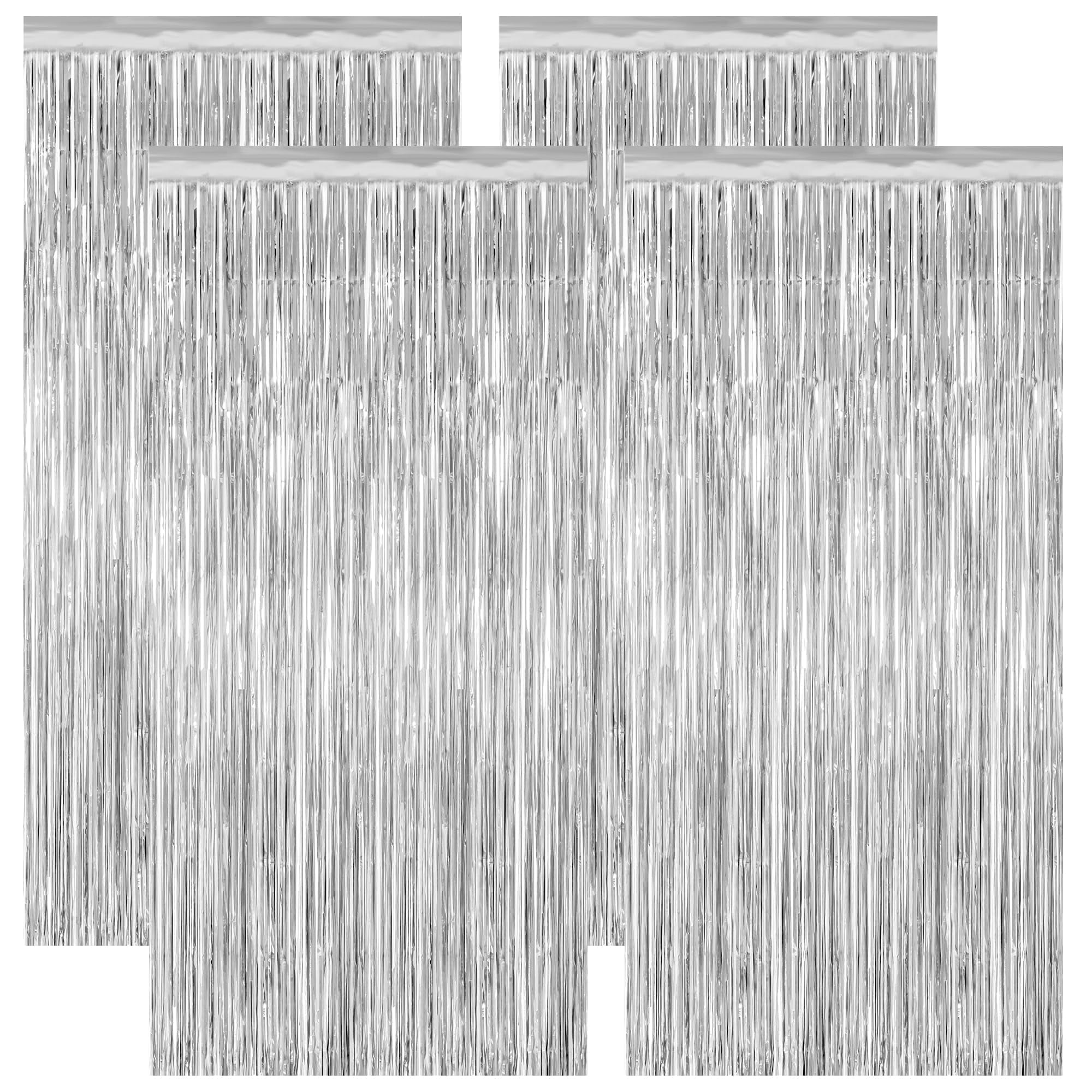 4 Pack Party Decorations, Metallic Silver Backdrop, Photo Booth Props ...