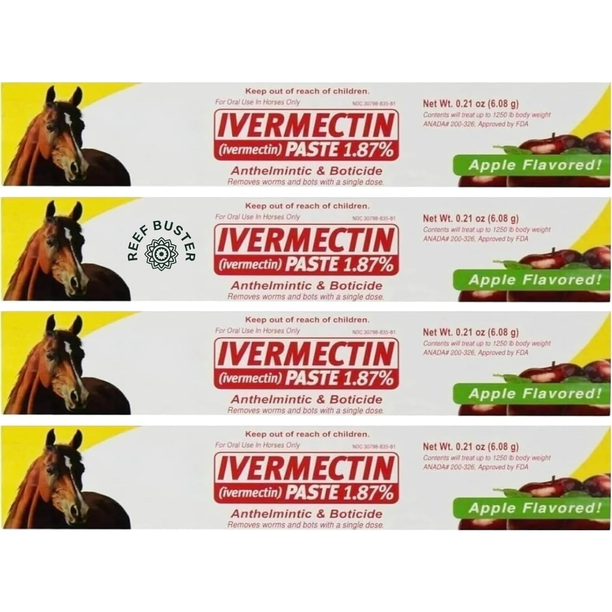 4 Pack of Paste, 0.21 Ounces each, Apple Flavored Horse Dewormer ...