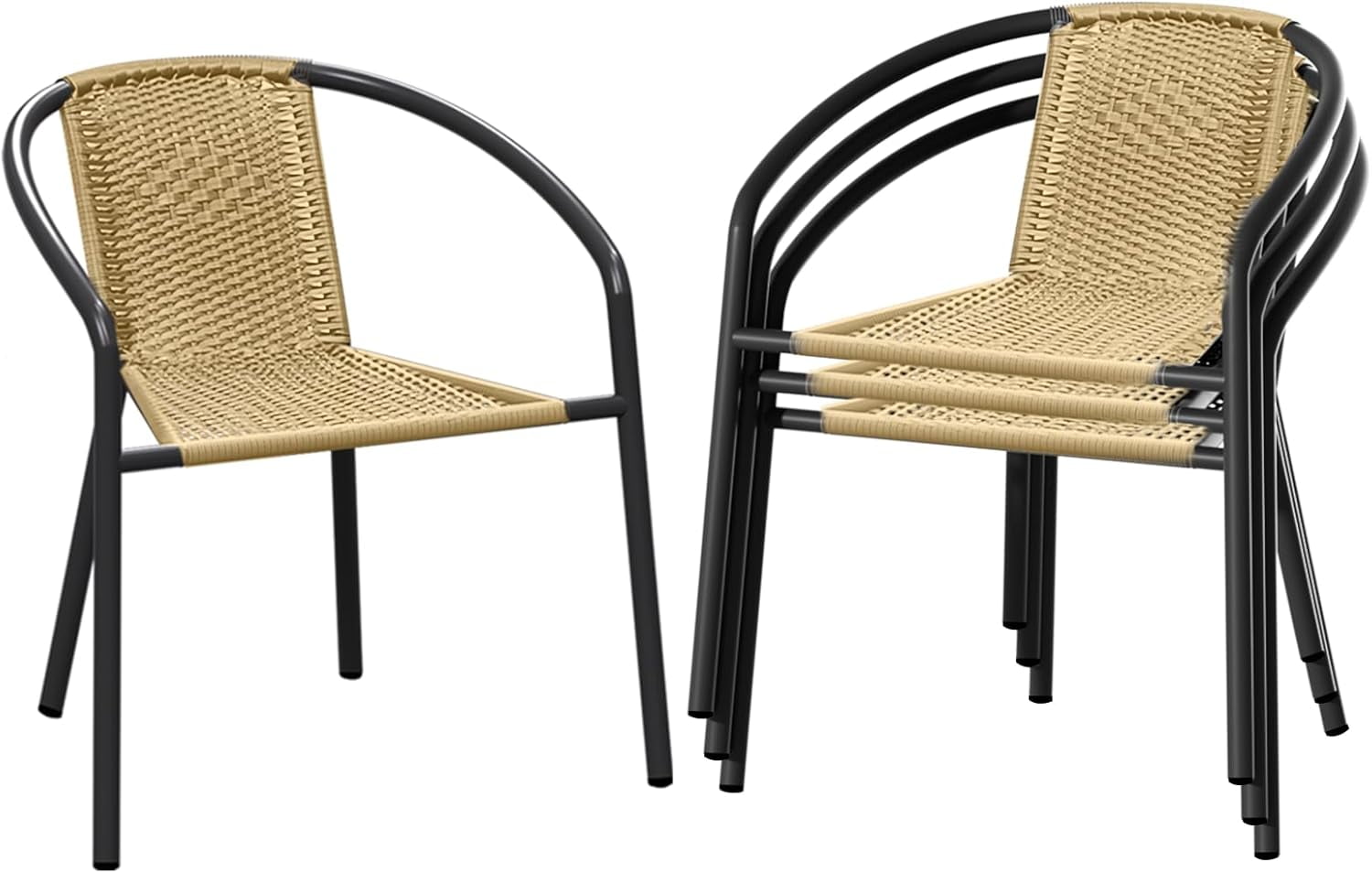 4 Pack Patio Stackable Rattan Chairs, Indoor-Outdoor Restaurant Wicker ...